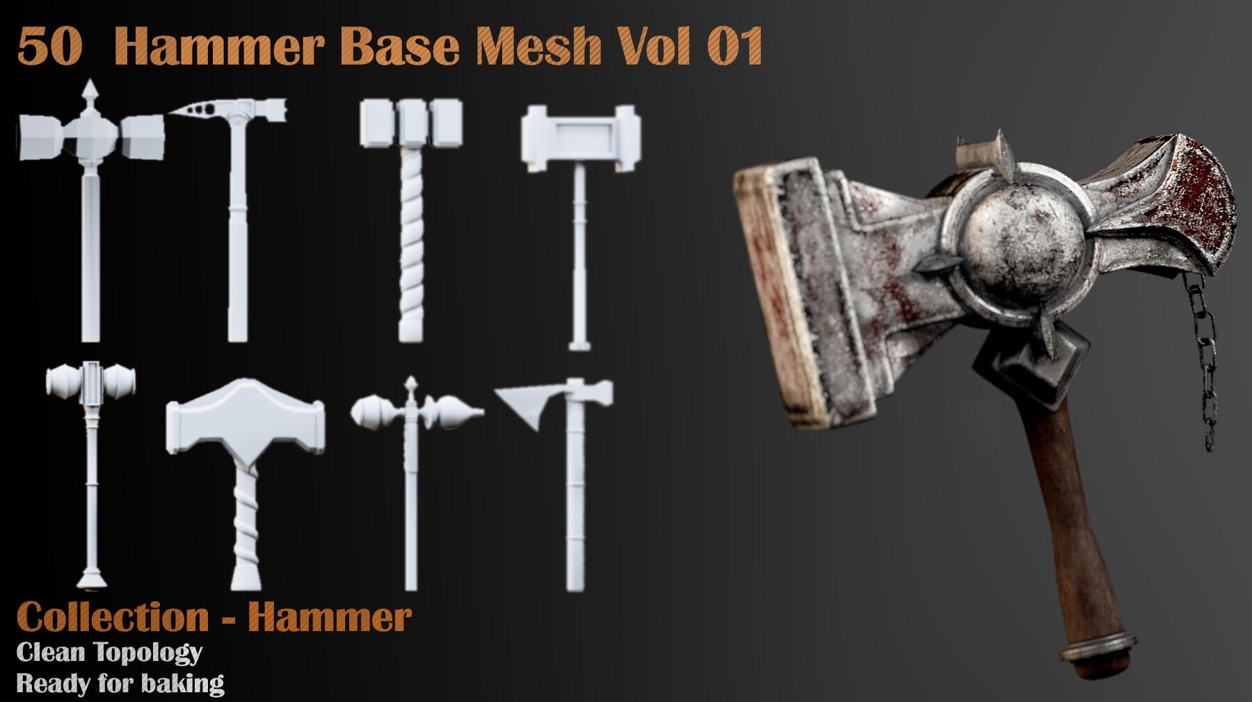 ArtStation - 50 Hammer Base Mesh - Vol 01 (game ready)