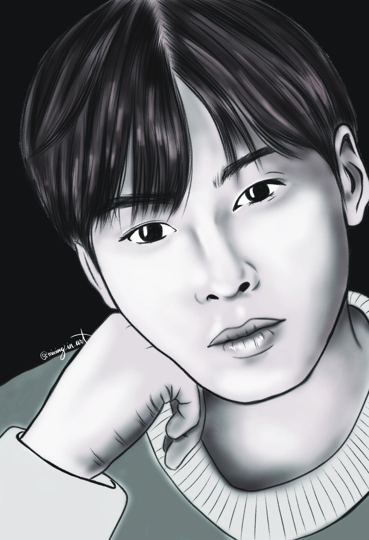 Missing In Art - Thinking of YOU - Pencil sketch, colored, digital art.