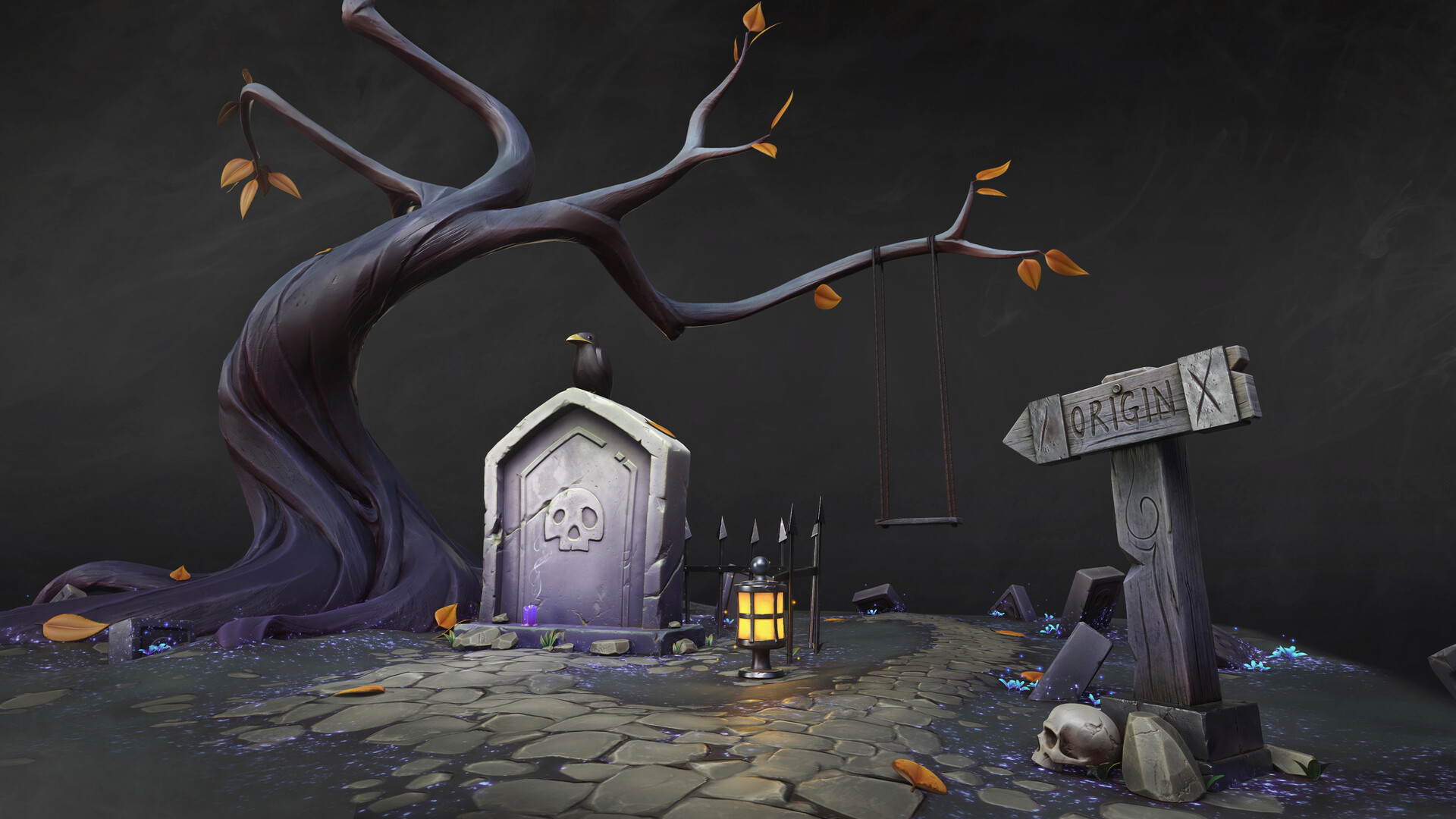 ArtStation - Purple night cemetery