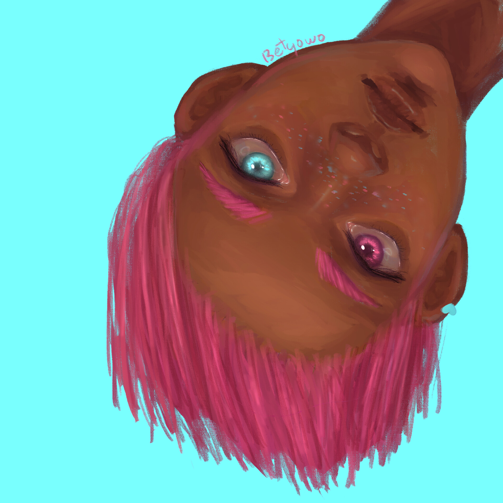 ArtStation - Poc boy with pink hair and bicolor eyes