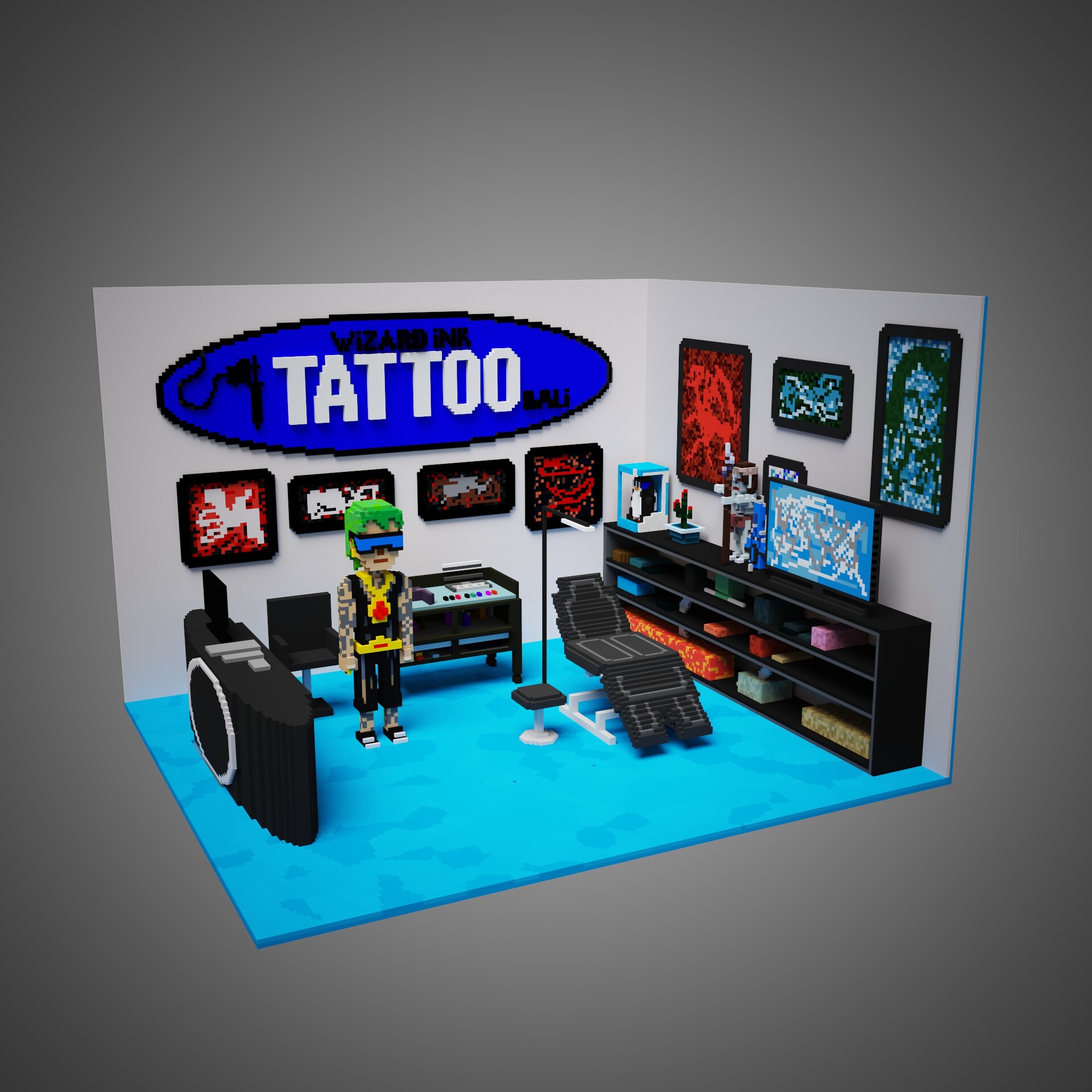 ArtStation - Voxel tattoo studio set up