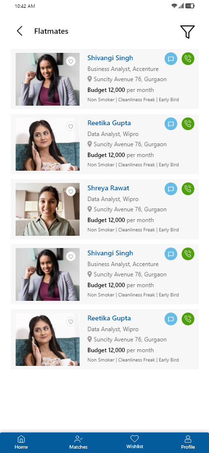 Komal Bisht - Mobile app design for flats and flatmate