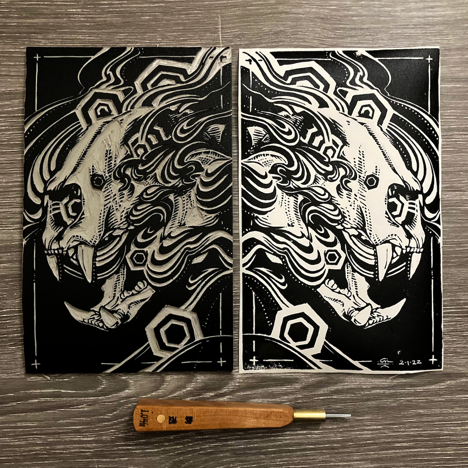 ArtStation - Tiger Skull Linocut