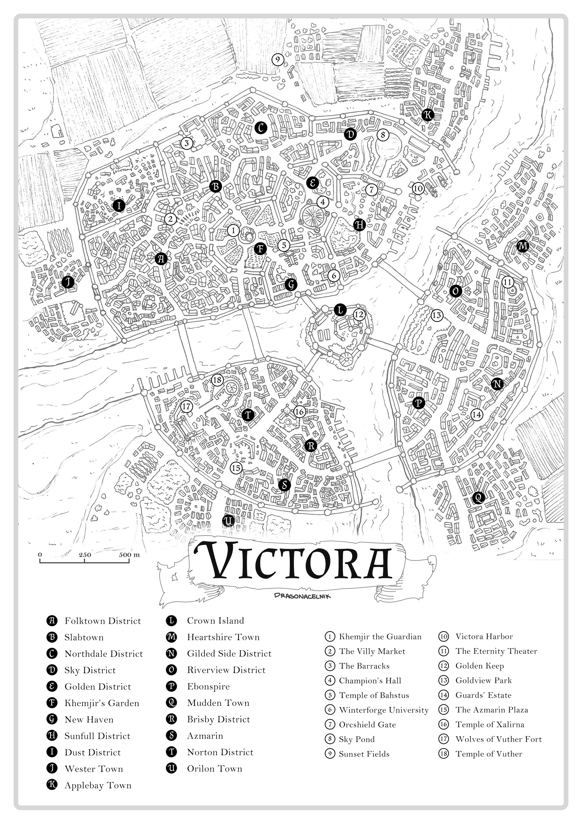 ArtStation - Victora City Map - Hand drawn Ink