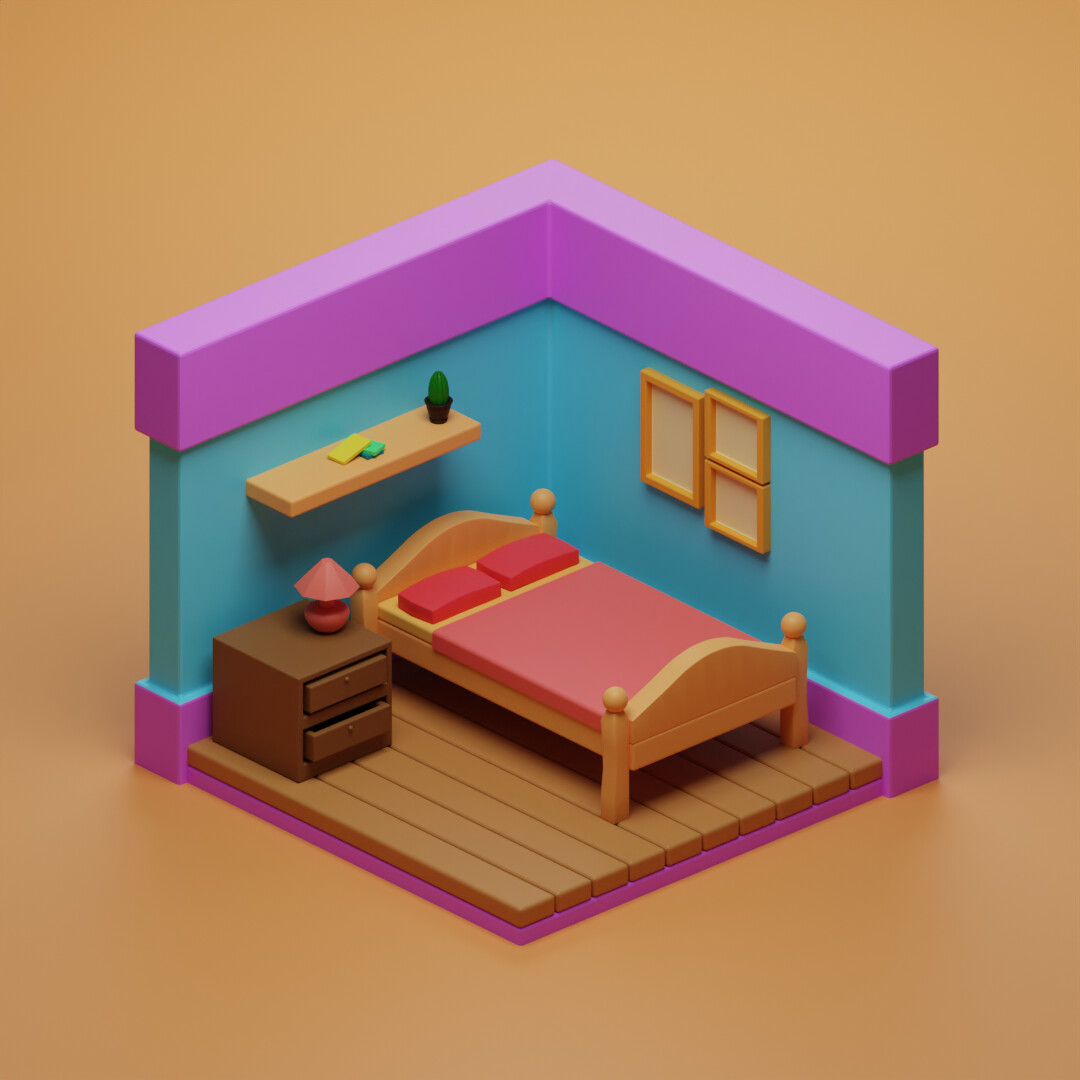 ArtStation - Simple Low Poly Bed Room