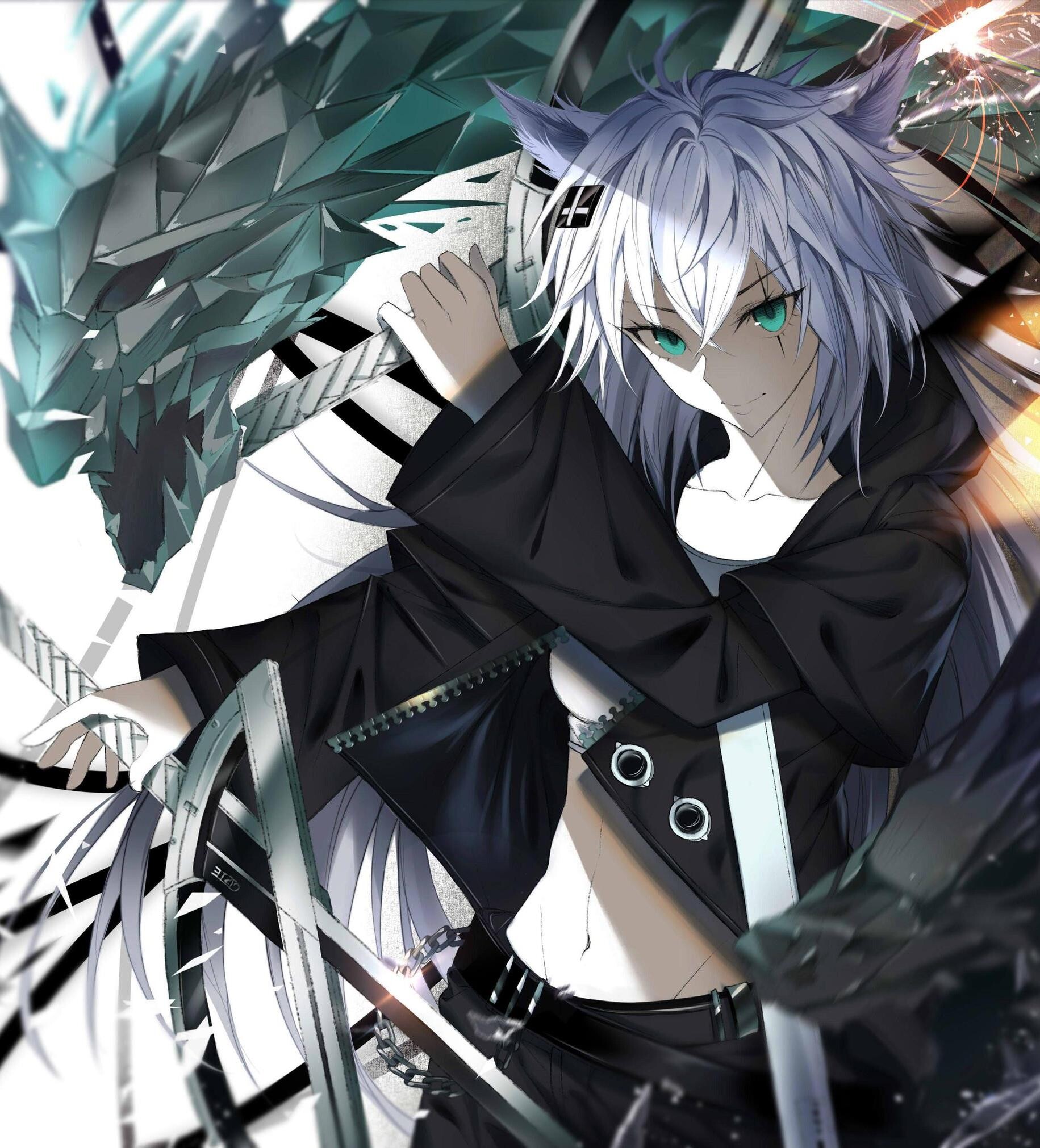 Anime Wolf Demon Boy With White Hair