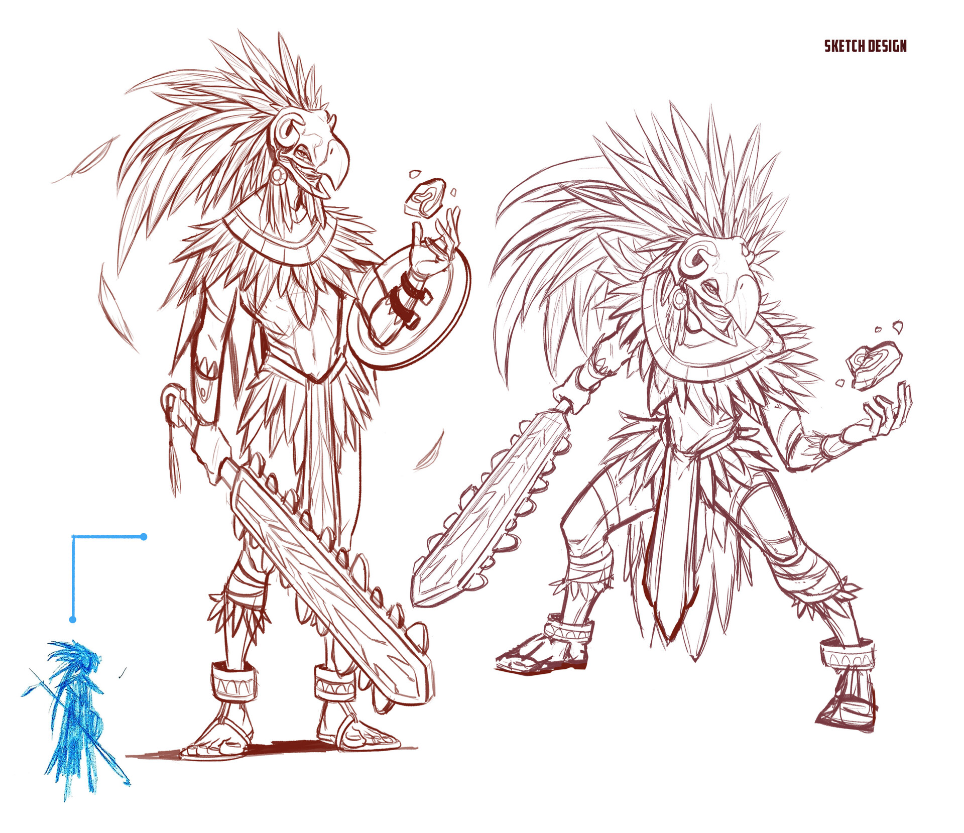 aztec warrior drawing simple