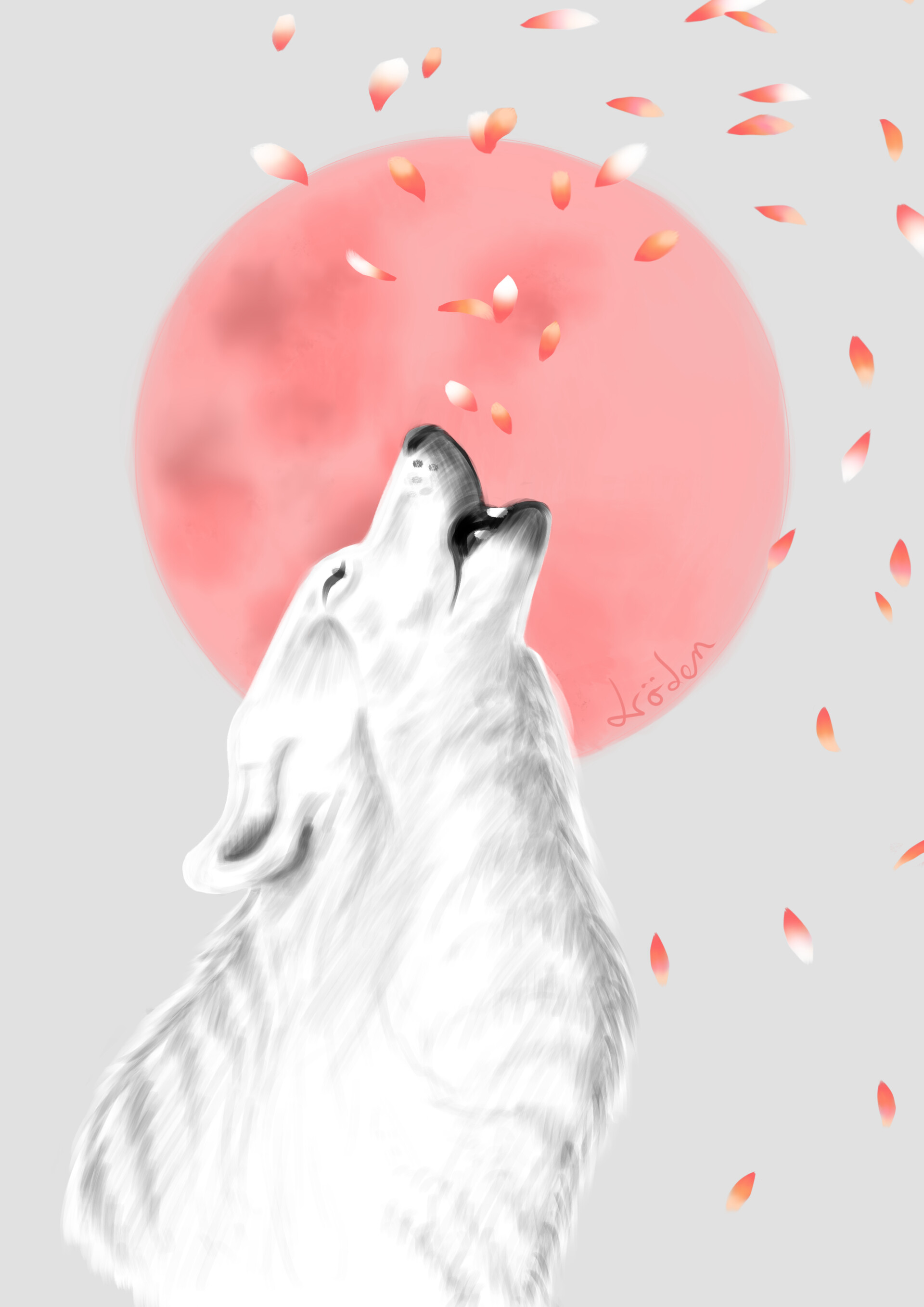 ArtStation - The wolf at the pink full moon