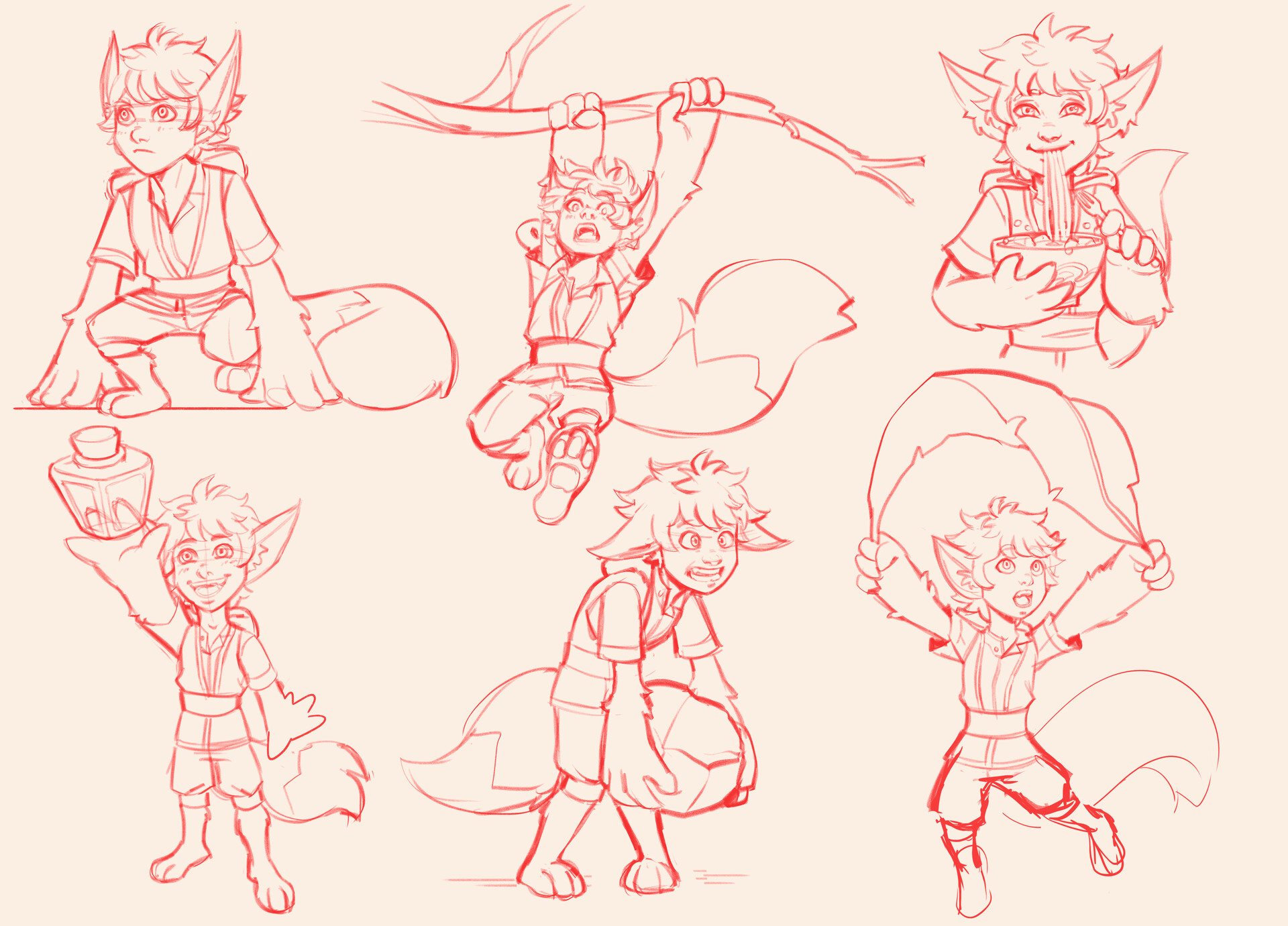 Tainah Ferreira - Olli the foxboy - character expression sheet