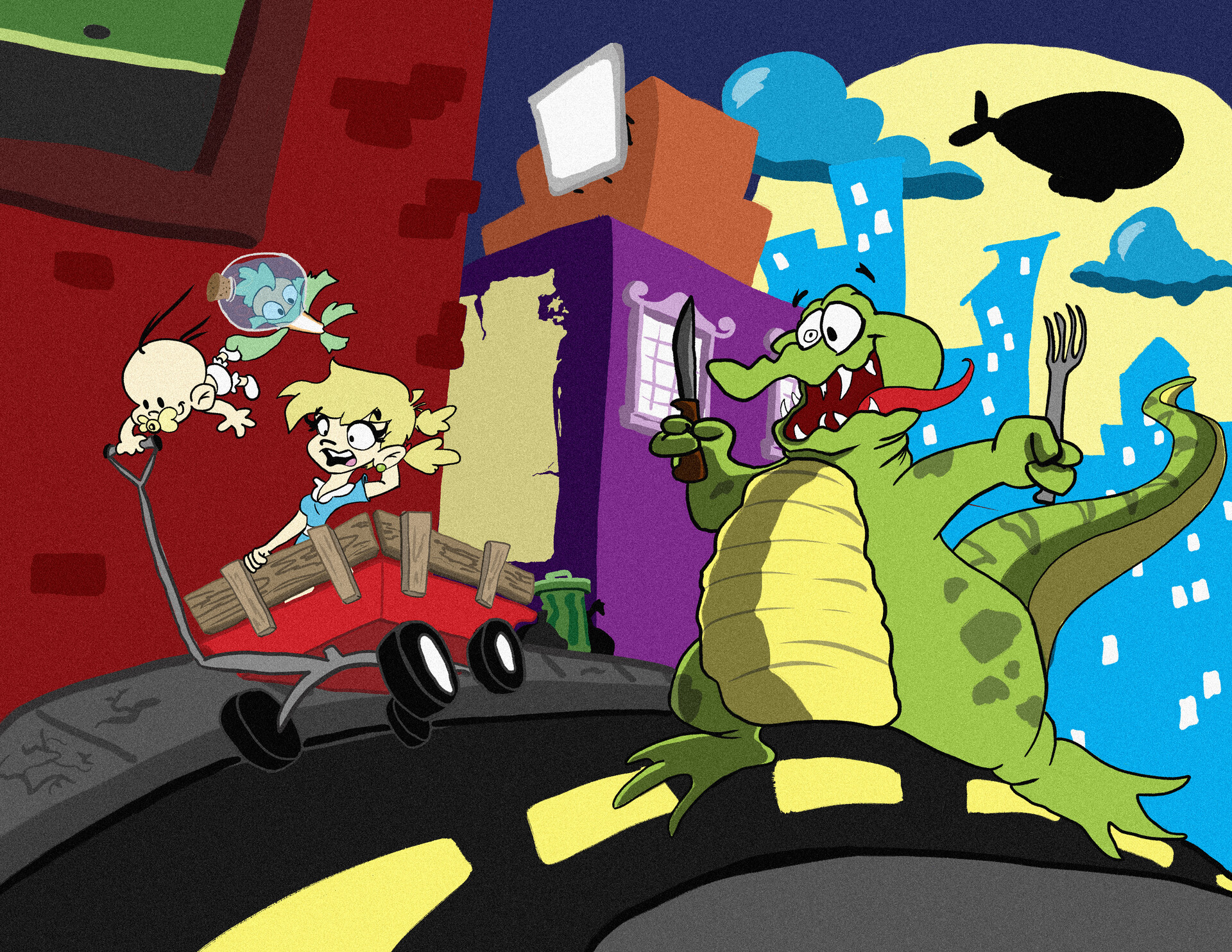 ArtStation - Billy, Janet, and Marvin in: Escape From the Sewer Gators!