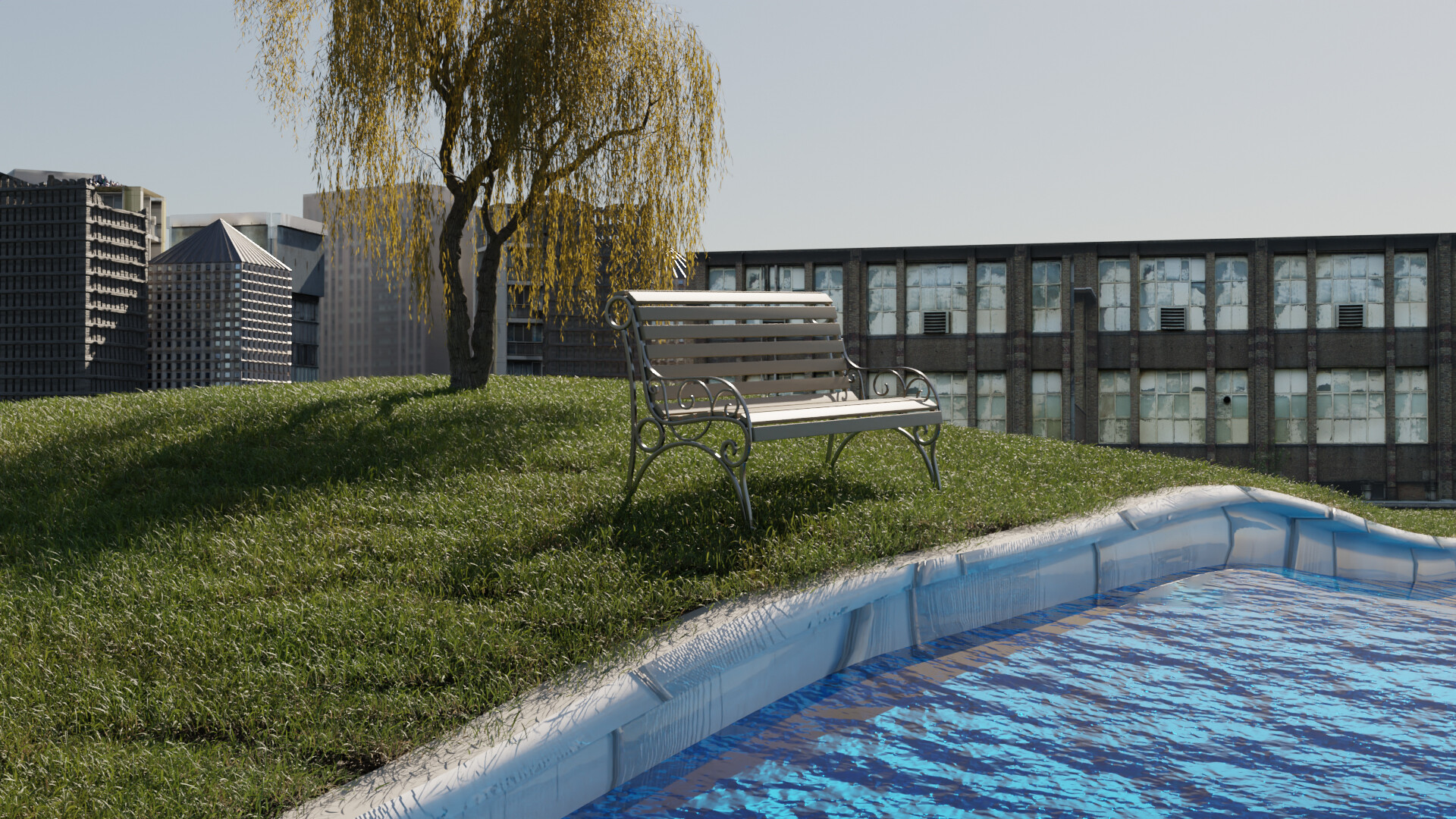 ArtStation - Outdoor scene besides a pool