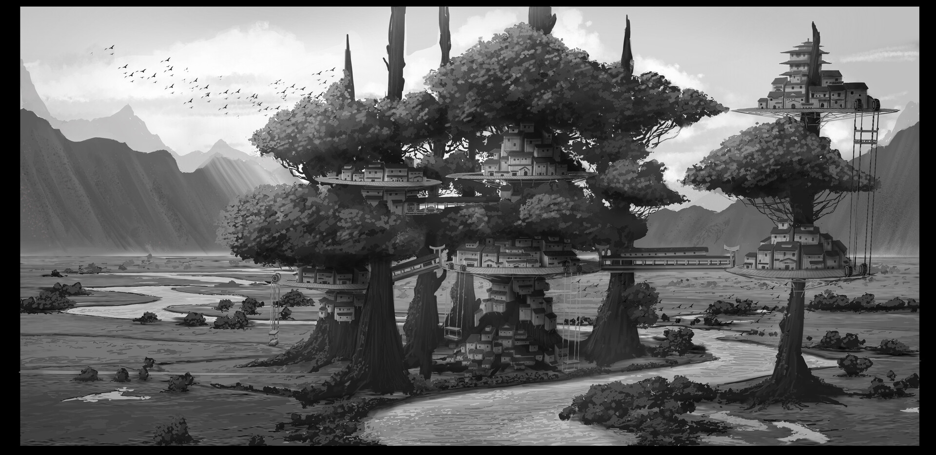 ArtStation - Tree City Greyscale