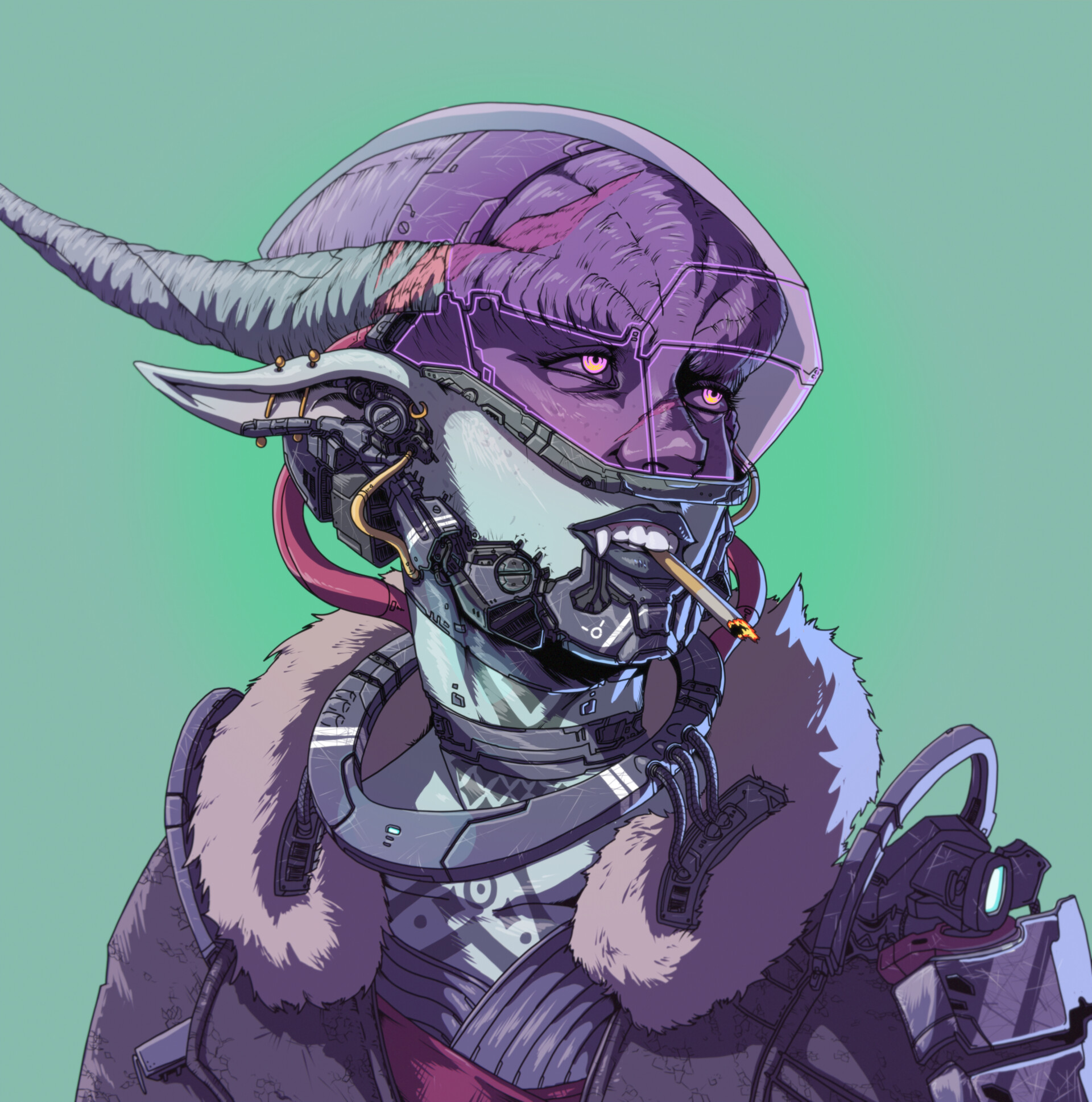 ArtStation - Horned Cyberpunk Alien Smoking