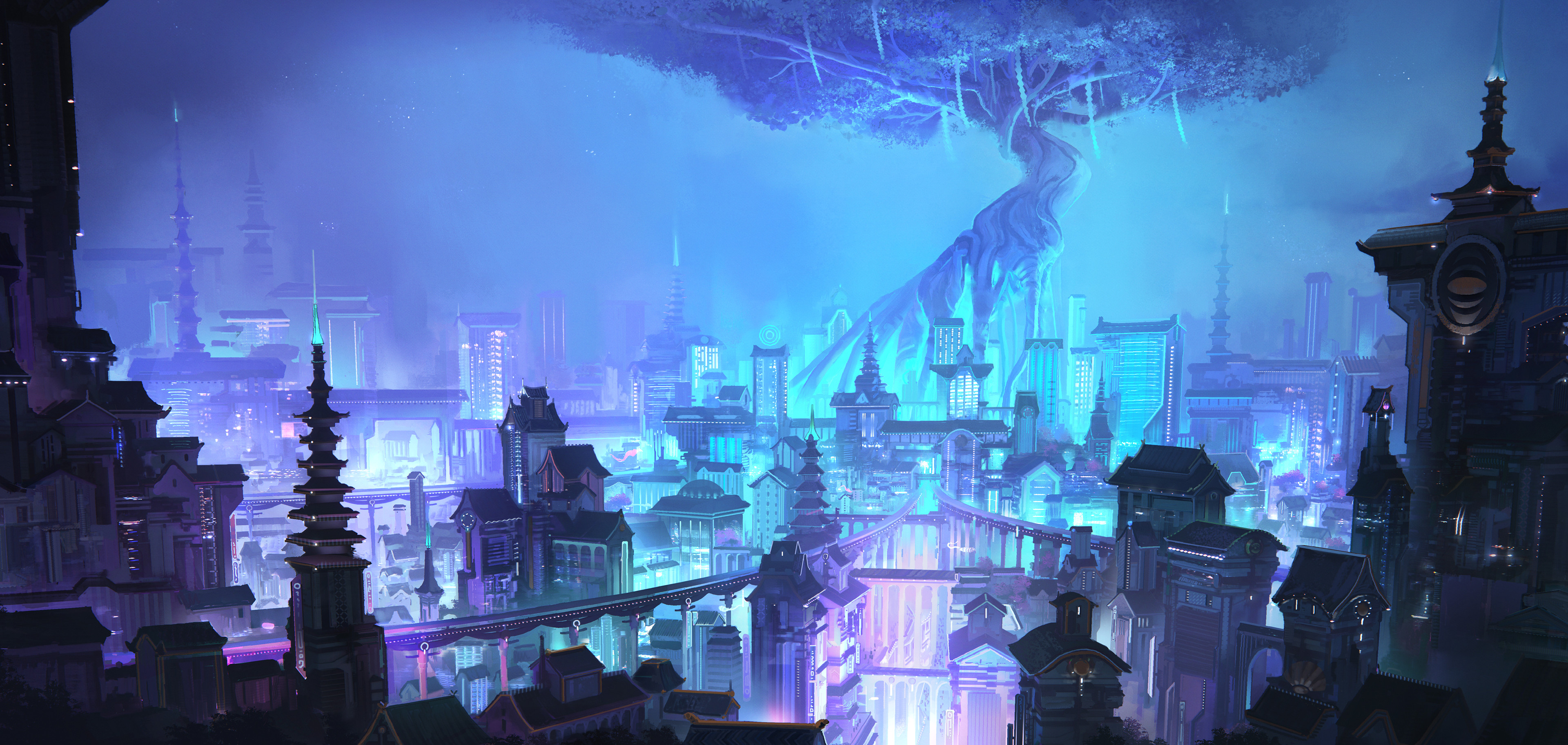 Leon Tukker - Kamigawa Neon Dynasty - Towashi city Concept art