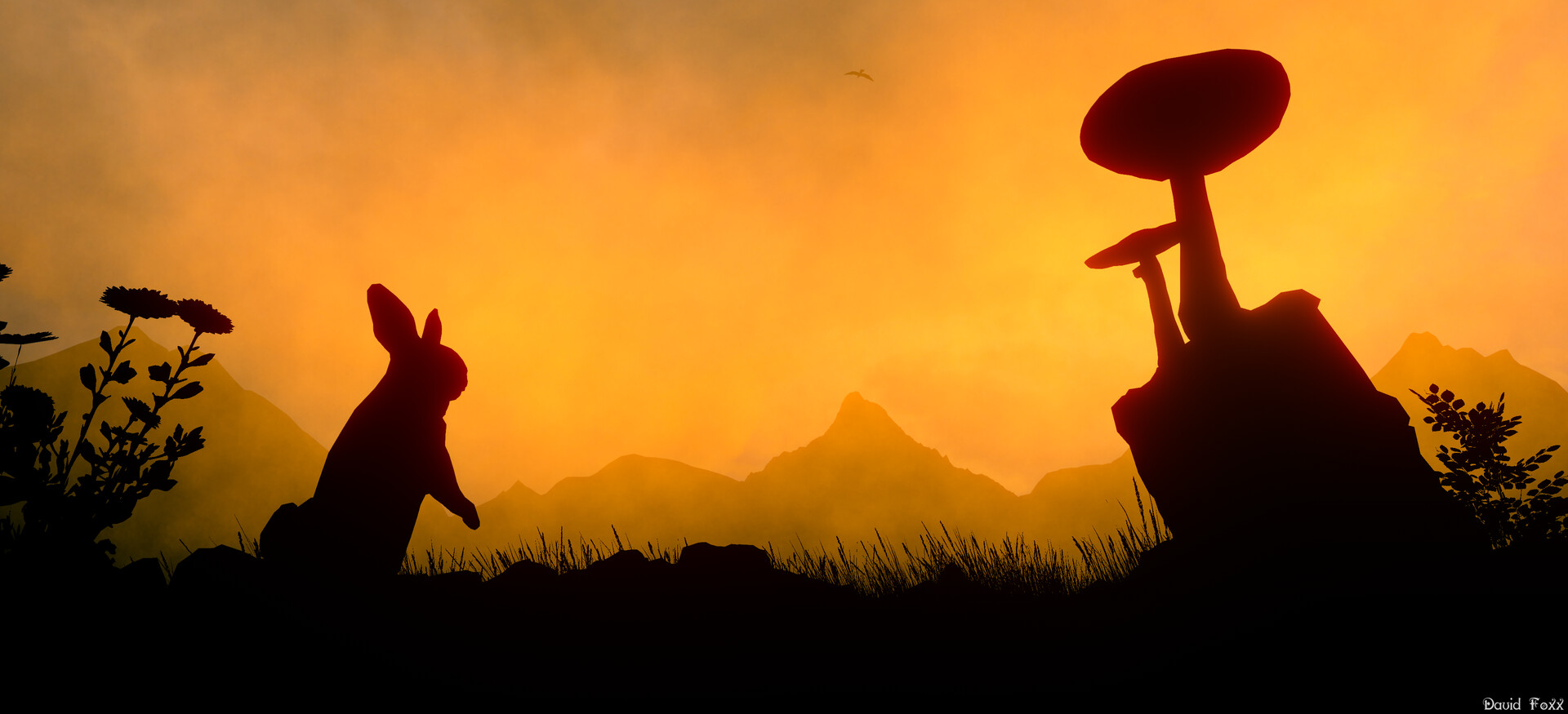 ArtStation - Rabbit and mushrooms at dusk