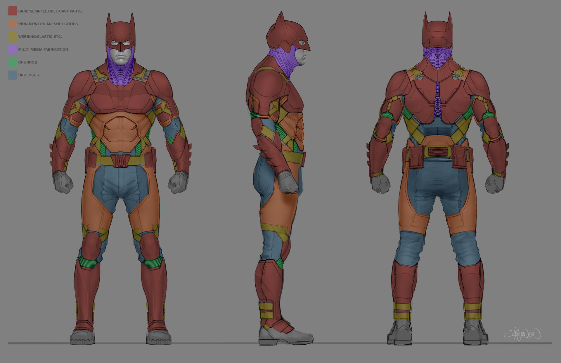 ArtStation - Batsuit orthographic breakdown