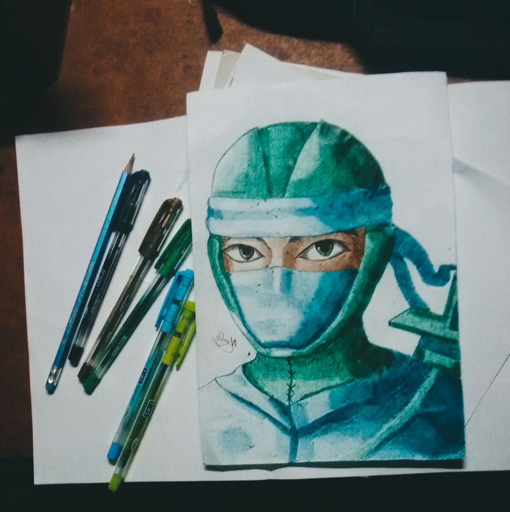 ArtStation - A Ninja Who Protects Peace (colour ballpoint pen)