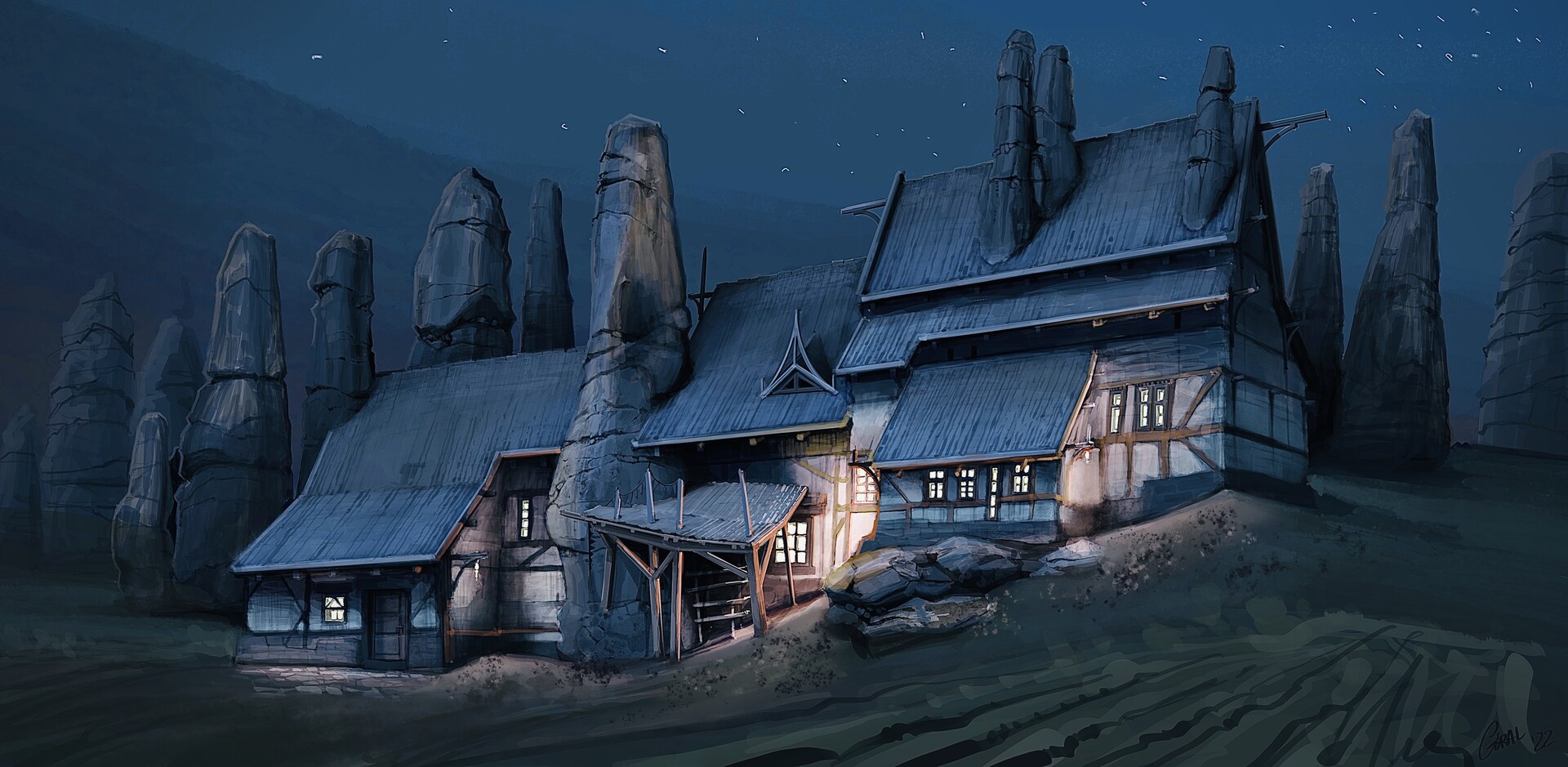 ArtStation - Stone House Night