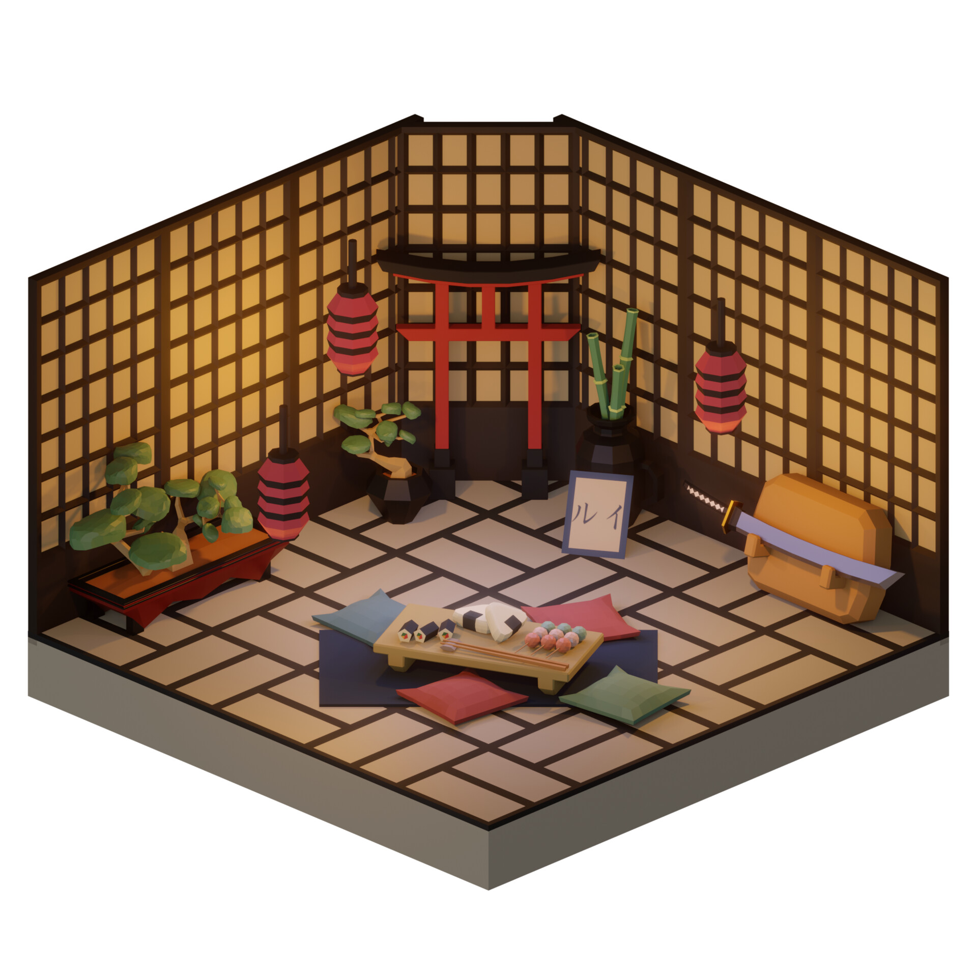 ArtStation - Low-Poly Japenese scène "Washitsu"