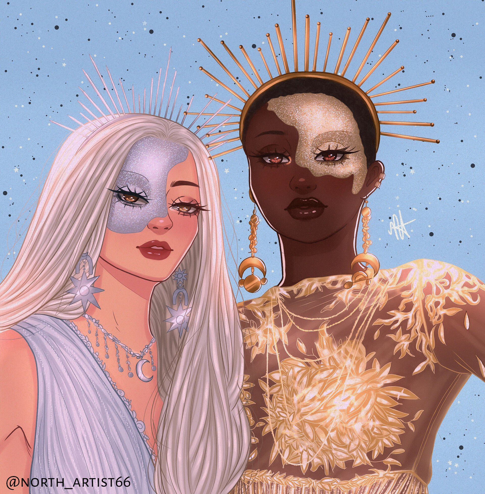 ArtStation - Personification of the sun and moon 🔆🌙