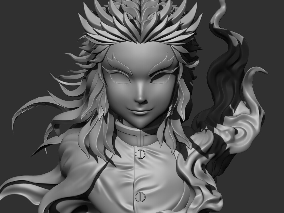 ArtStation - Rengoku kyojuro Fire Hashira 3d bust