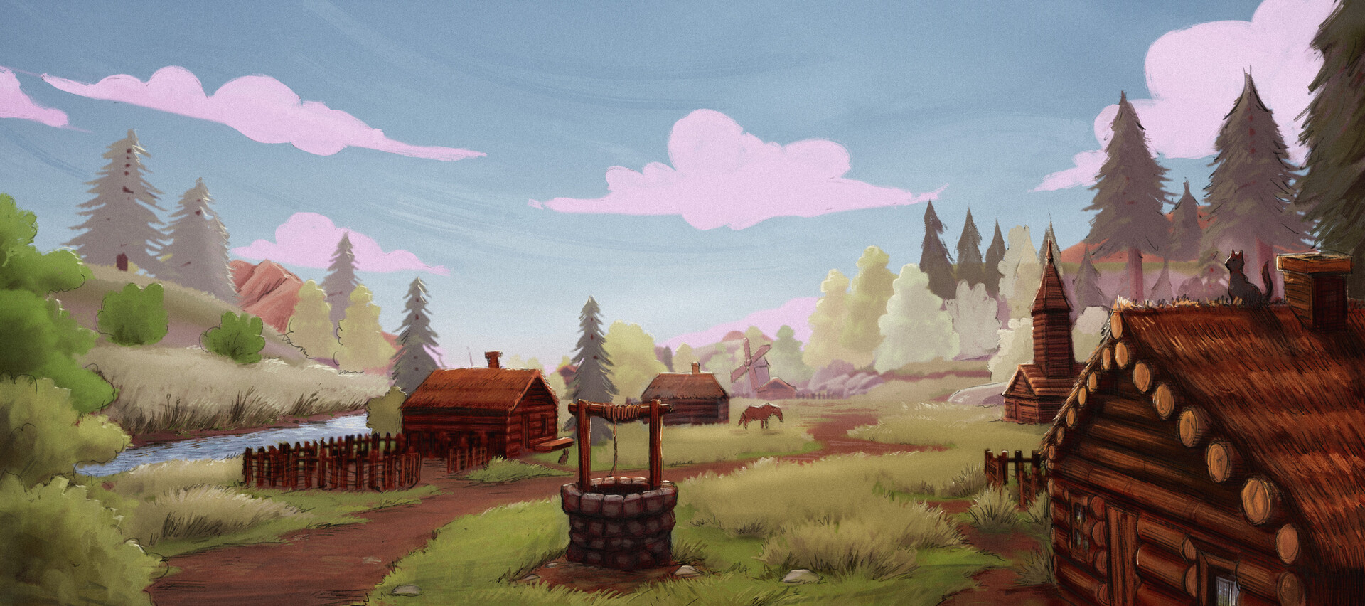 ArtStation - The Land of Slava - Village Concept Art