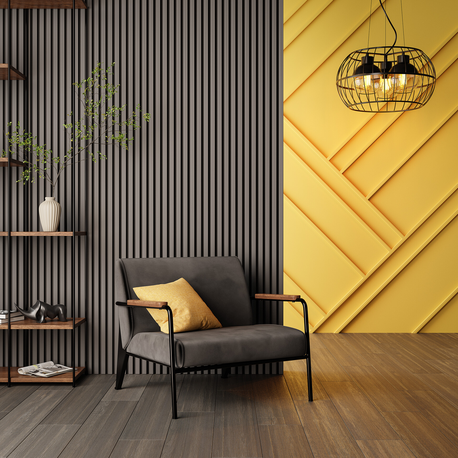 ArtStation - Yellow-gray interior - blender training