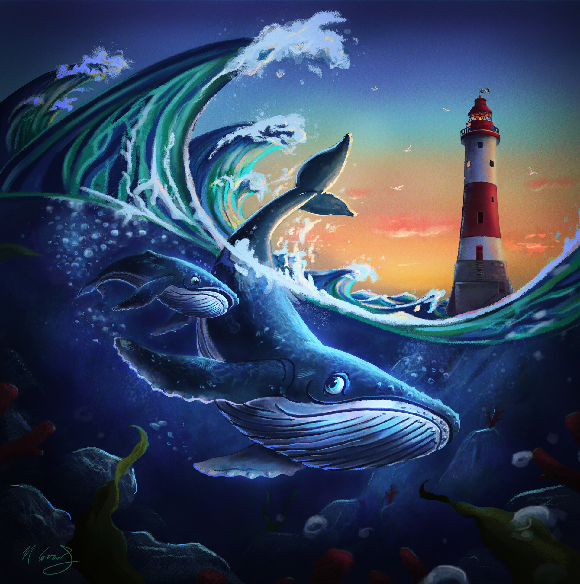 ArtStation - A Whale's Tale: Sunset Swim