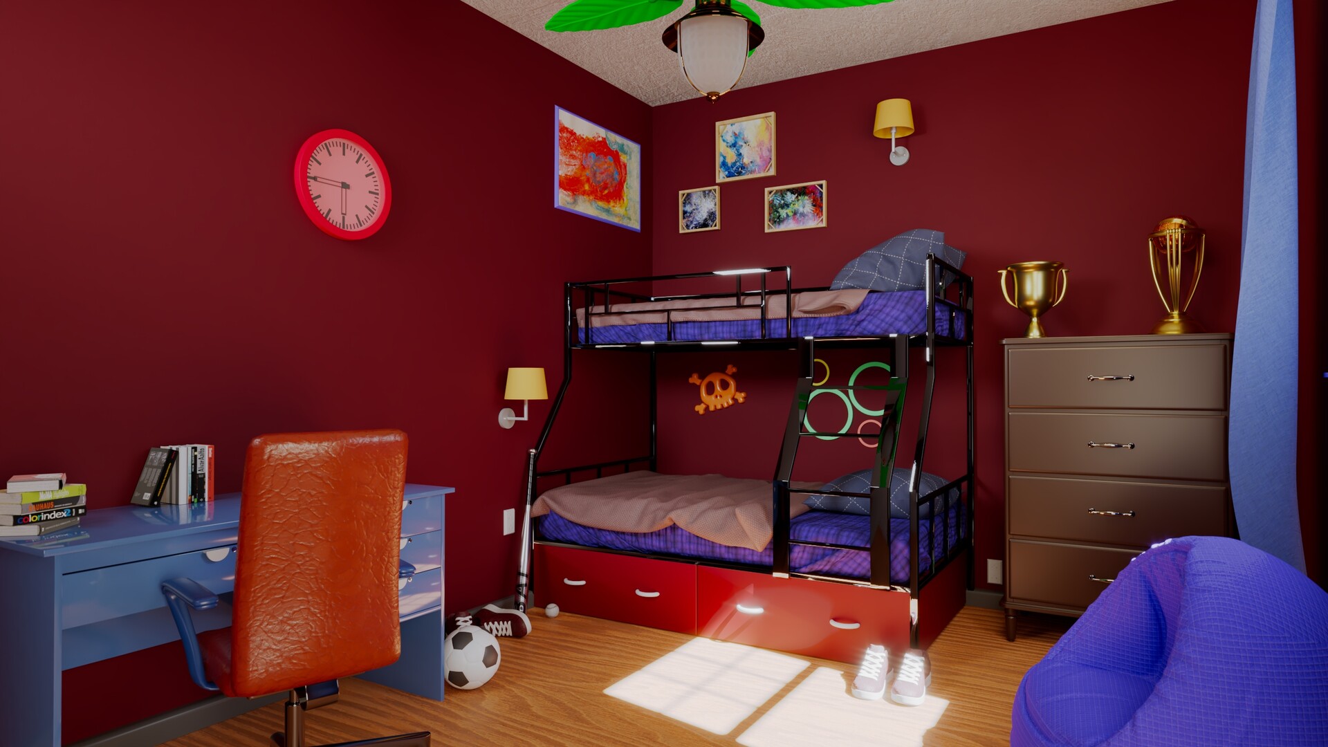 ArtStation - Twin Kids Bunkbed Bedroom