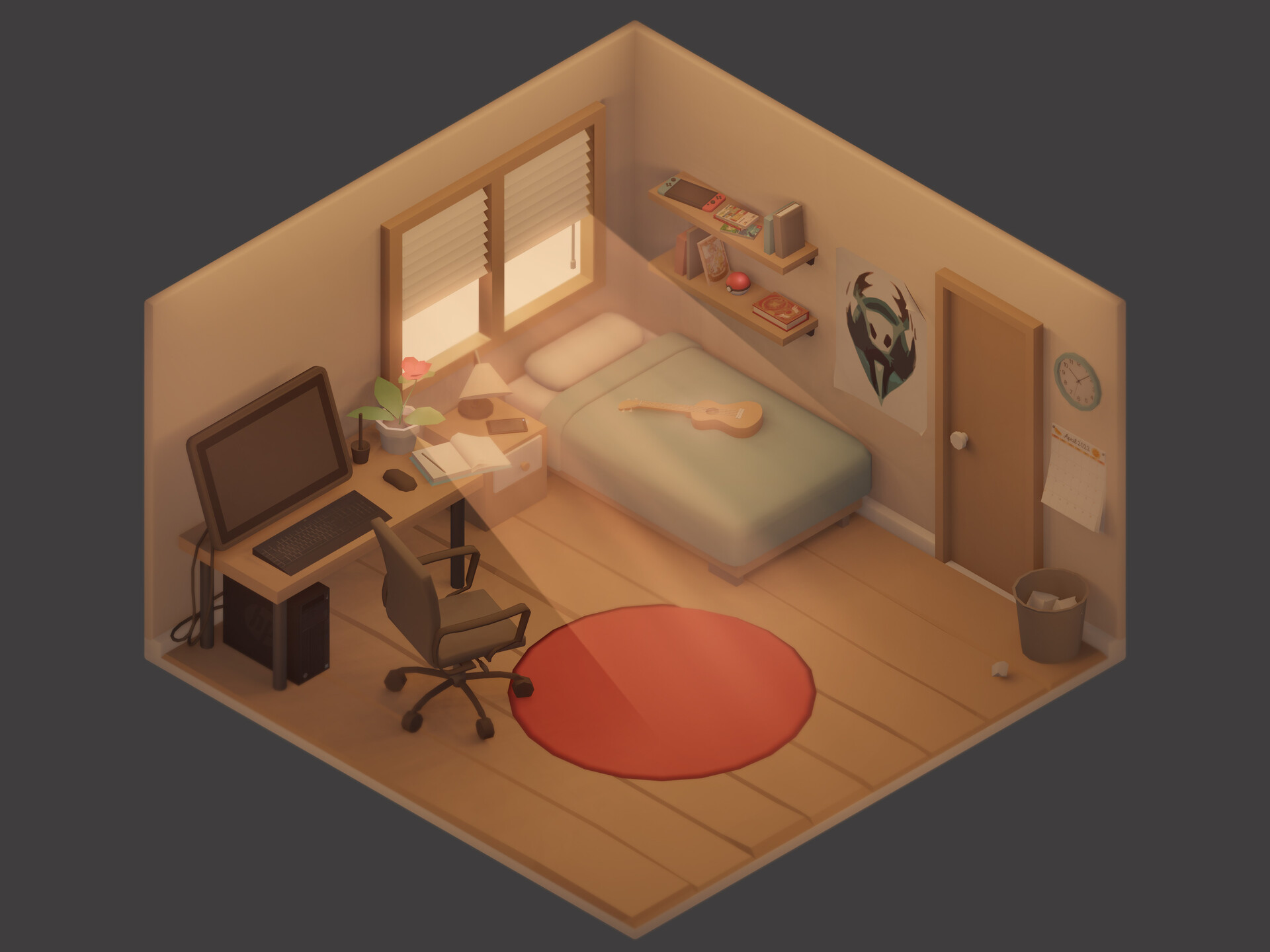ArtStation - Isometric Low Poly Diorama - The Room (Day & Night)