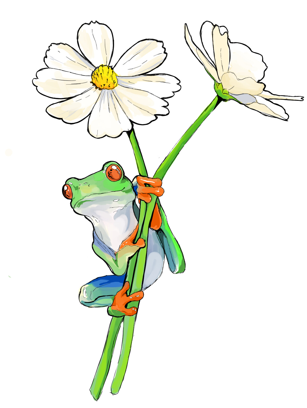ArtStation - Frog plus daisies