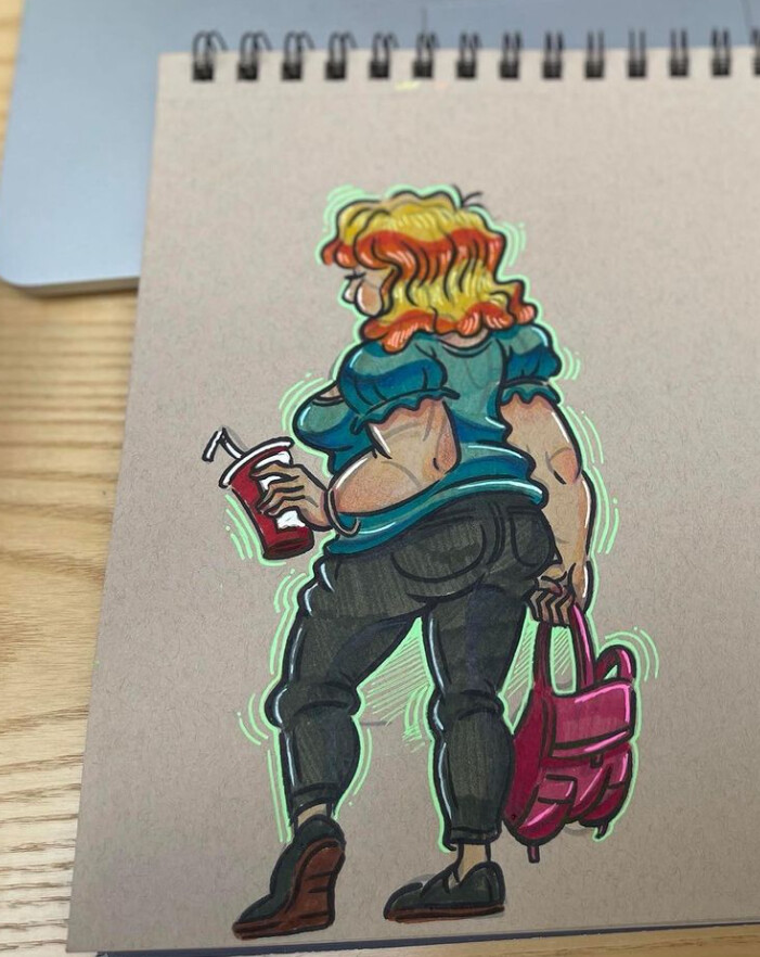 ArtStation - Mall Drawing Lady with Red Backpack