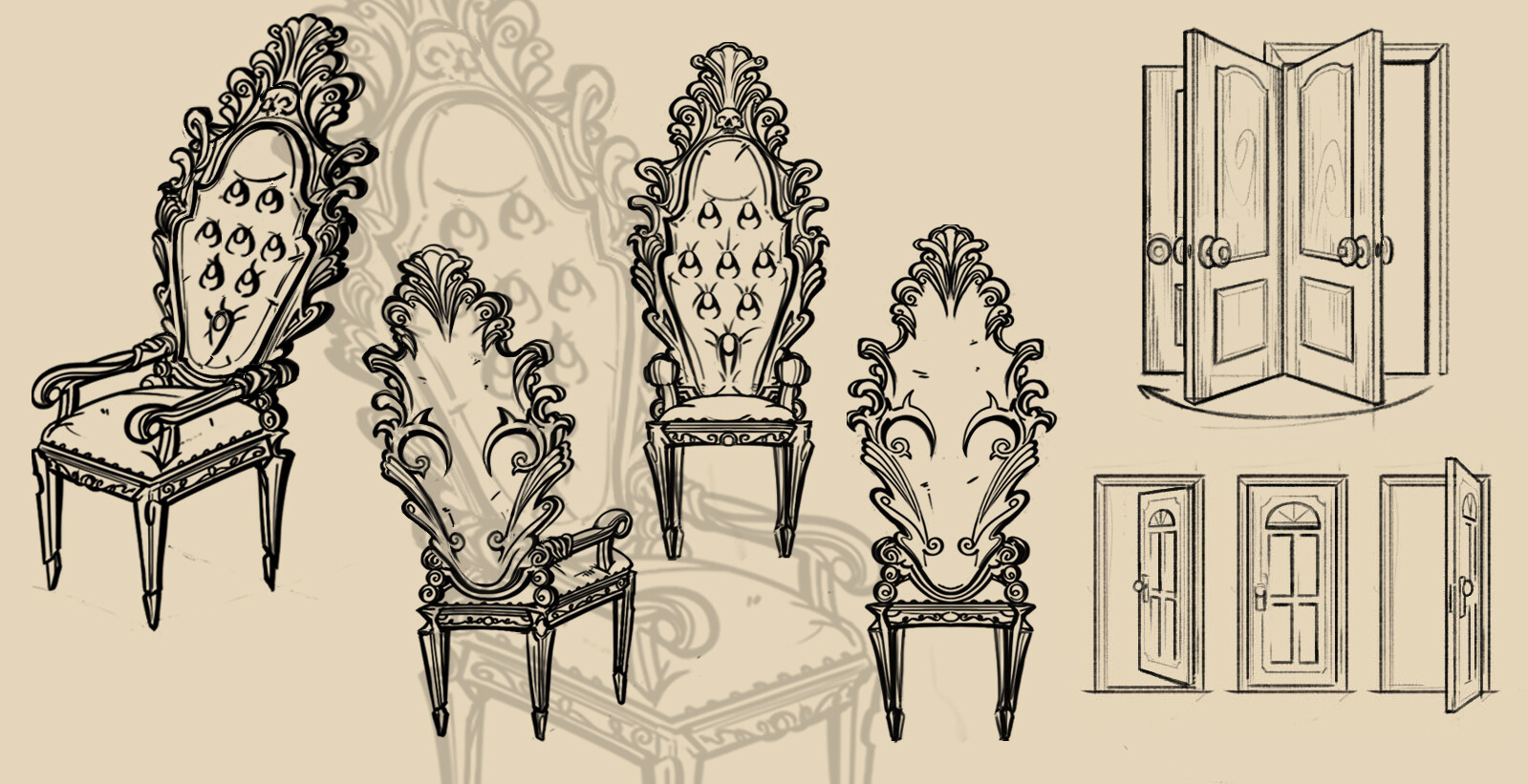 ArtStation - Mansion Props Turnaround - Chair/Door