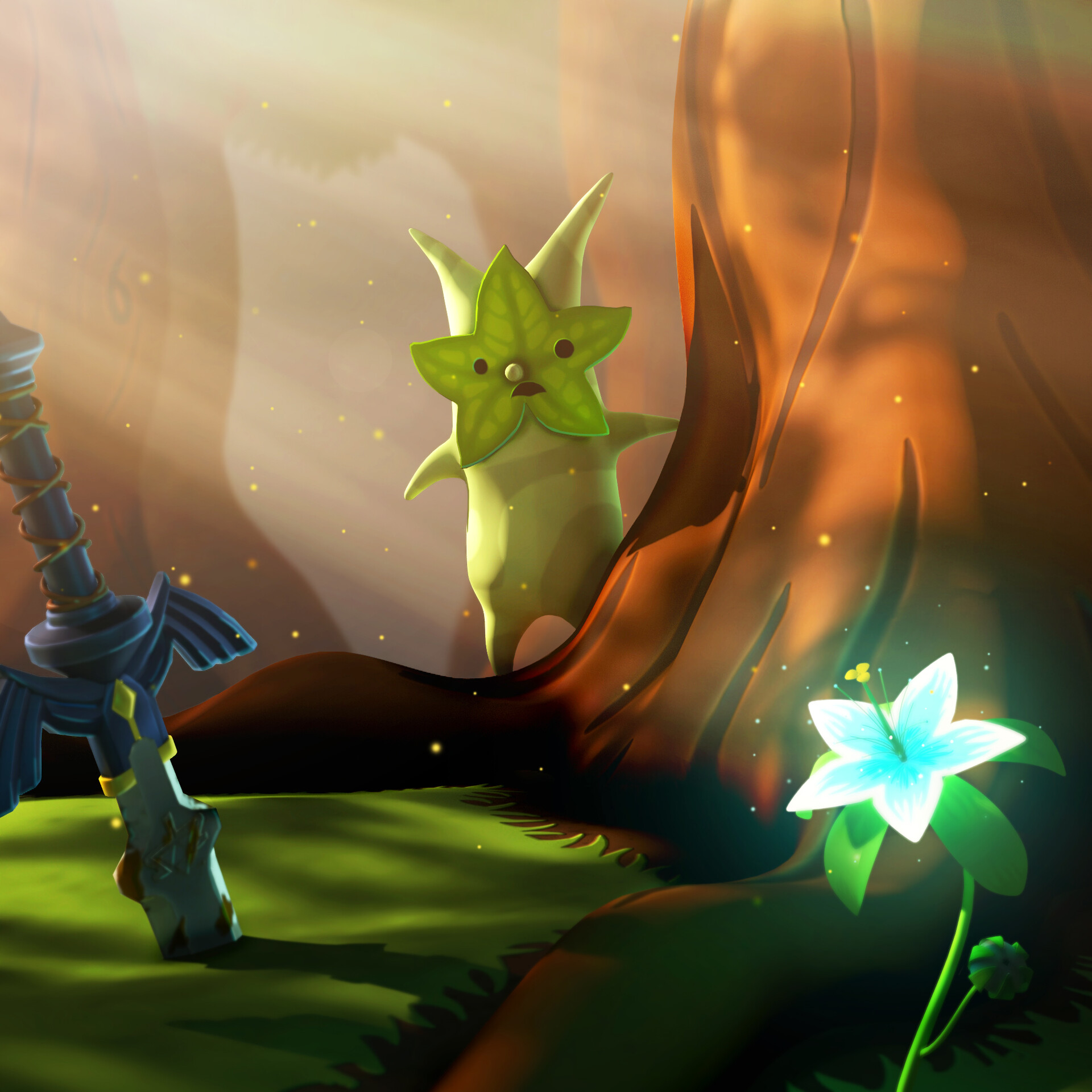 ArtStation - Korogu dans la forêt avec la Master sword et une princesse ...