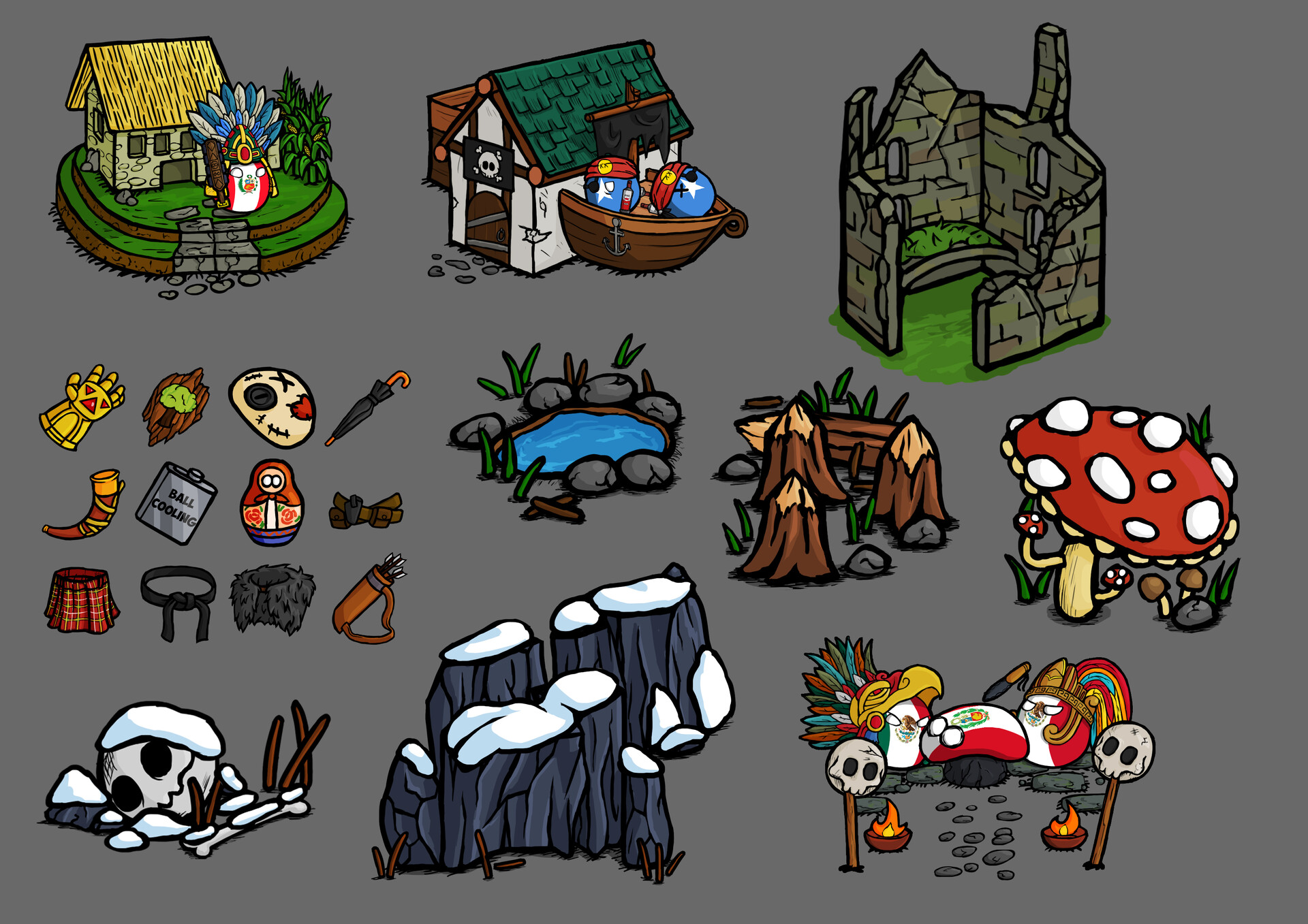 ArtStation - Countryballs Heroes - Buildings, artifacts and envi objects