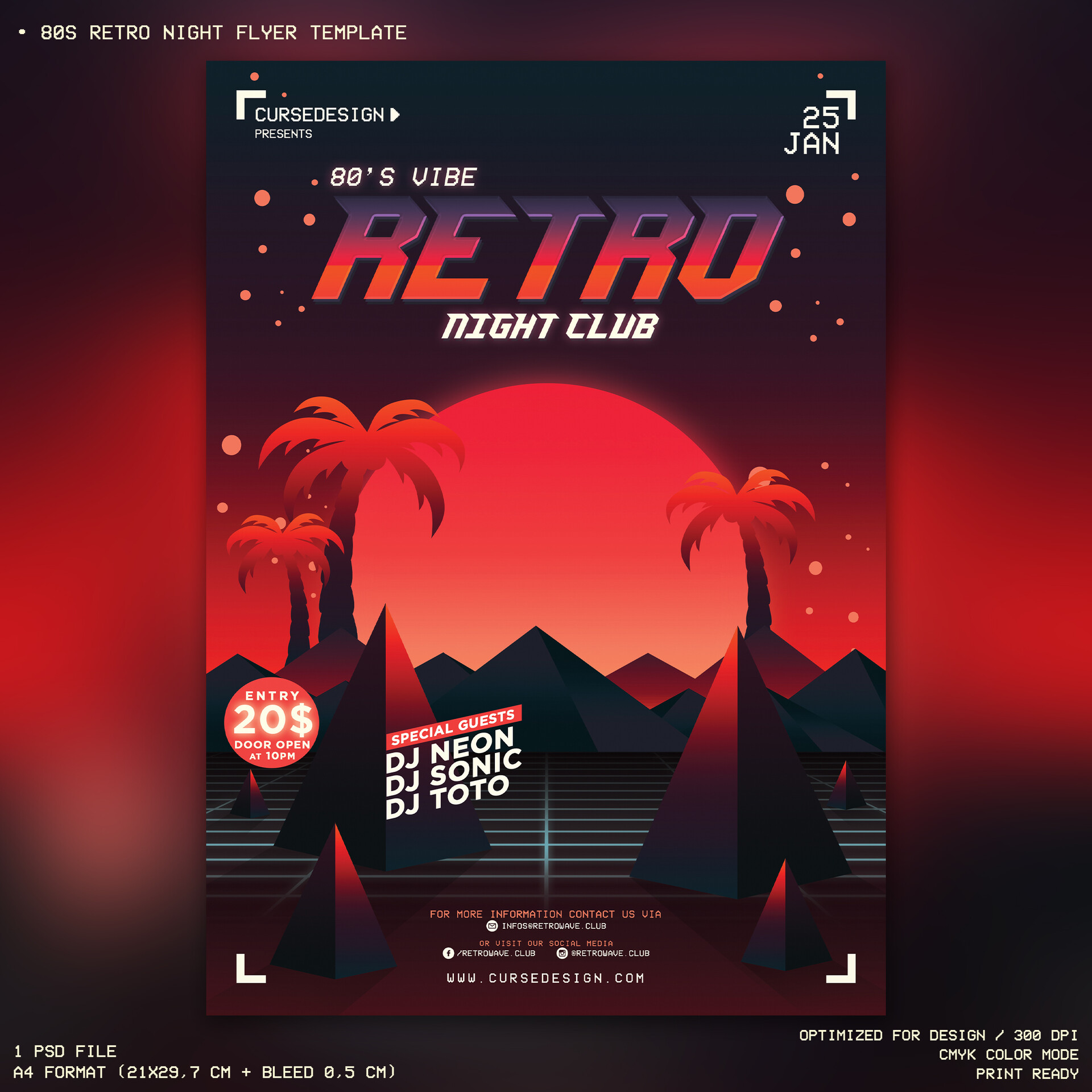 Cursedesign - 80s Retro Night Flyer Template