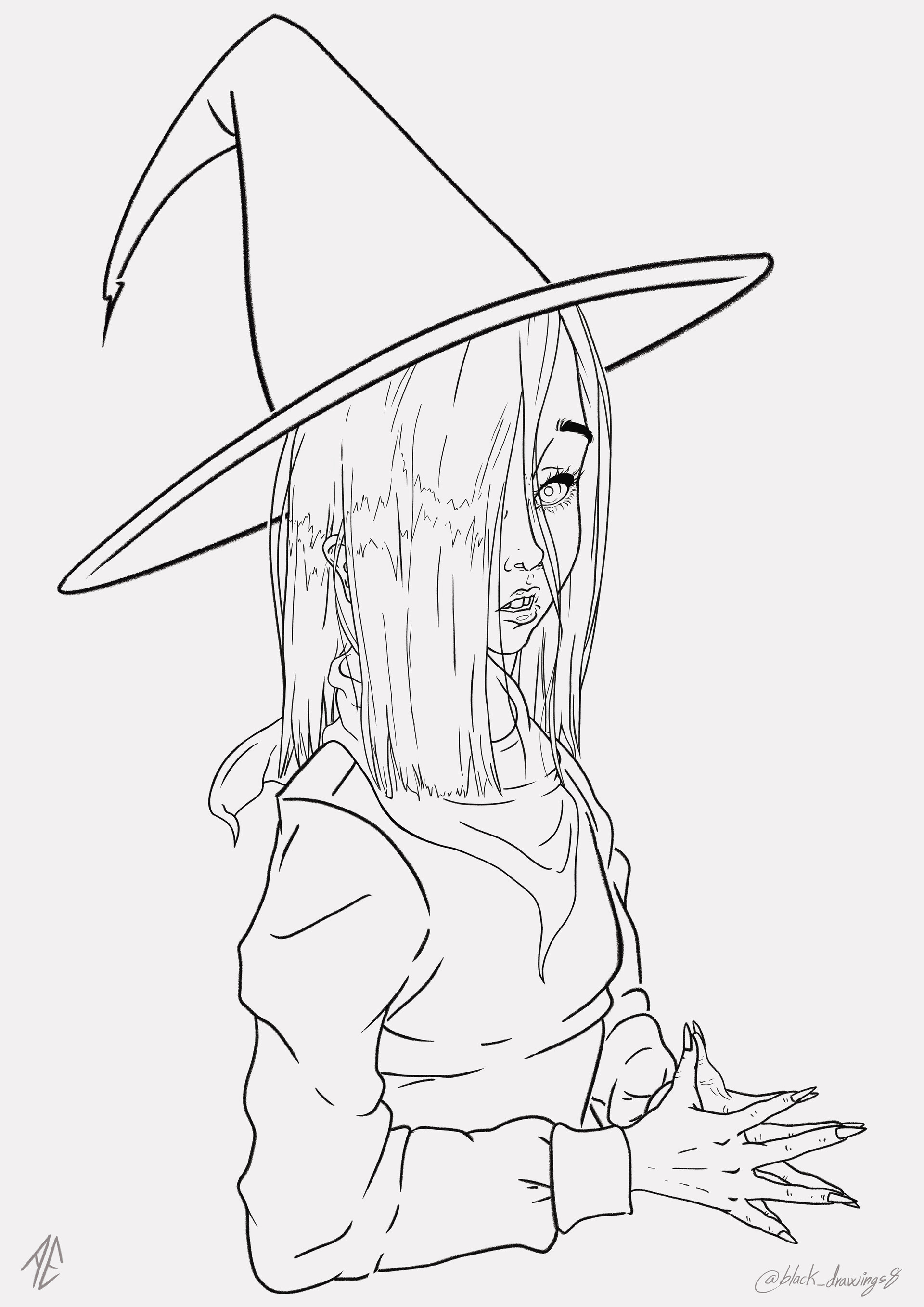 pretty witch drawing easy