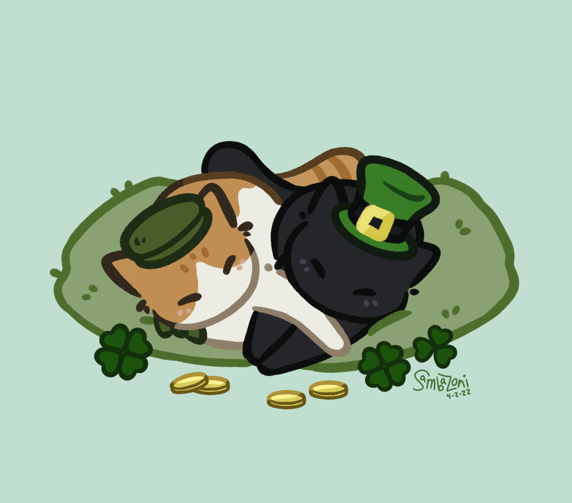 ArtStation - St. Patrick's Day Cats - Pet Illustration Art Trade Commission