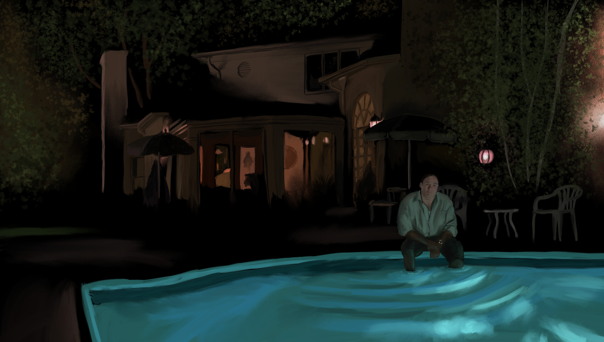 ArtStation - Tony Soprano in his pool at night