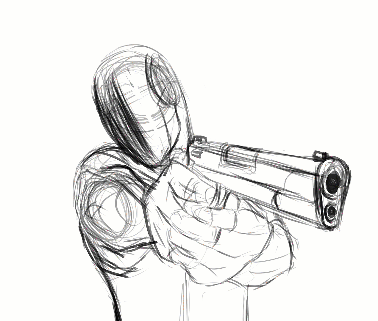 gun pointing at camera drawing reference