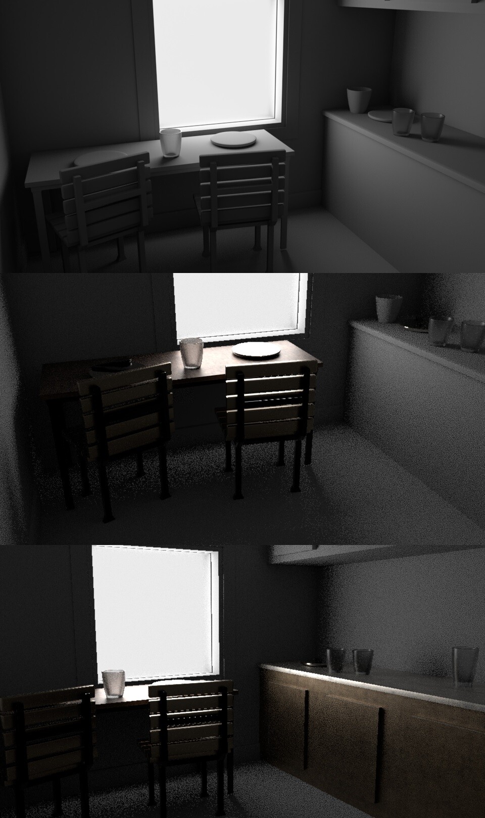 ArtStation - Basic kitchen lighting attempt (progress over time)