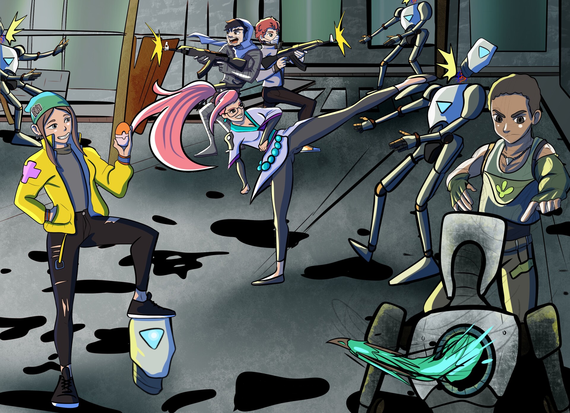 ArtStation - Battle in the apocalypse vs. machines