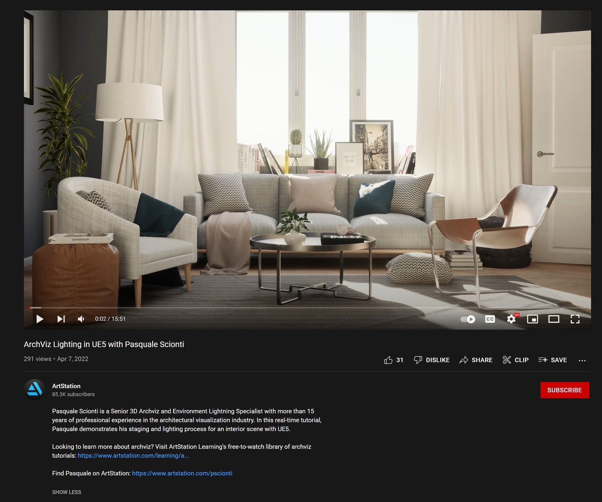Pasquale Scionti - My artstation tutorial on lighting an archviz scene using Unreal Engine 5 and ...