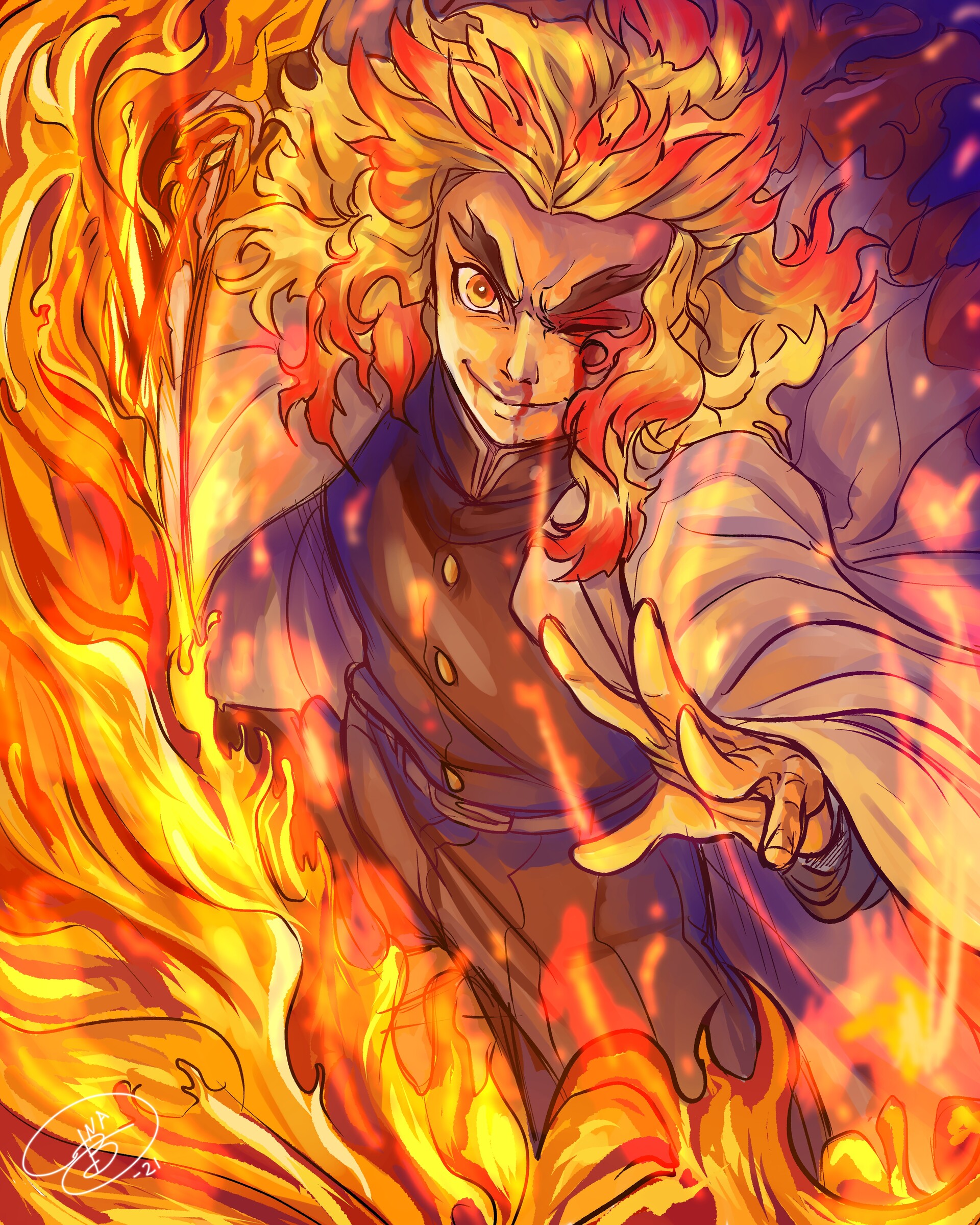 ArtStation - Rengoku on fire- Demon Slayer Movie Fan Art