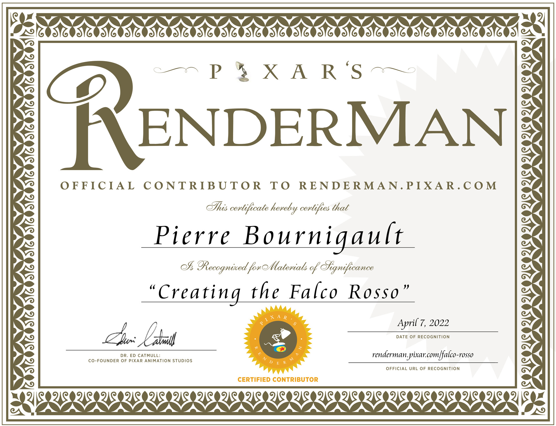 Pierre Bournigault - Falco Rosso - Pixar's Renderman Featured Artwork
