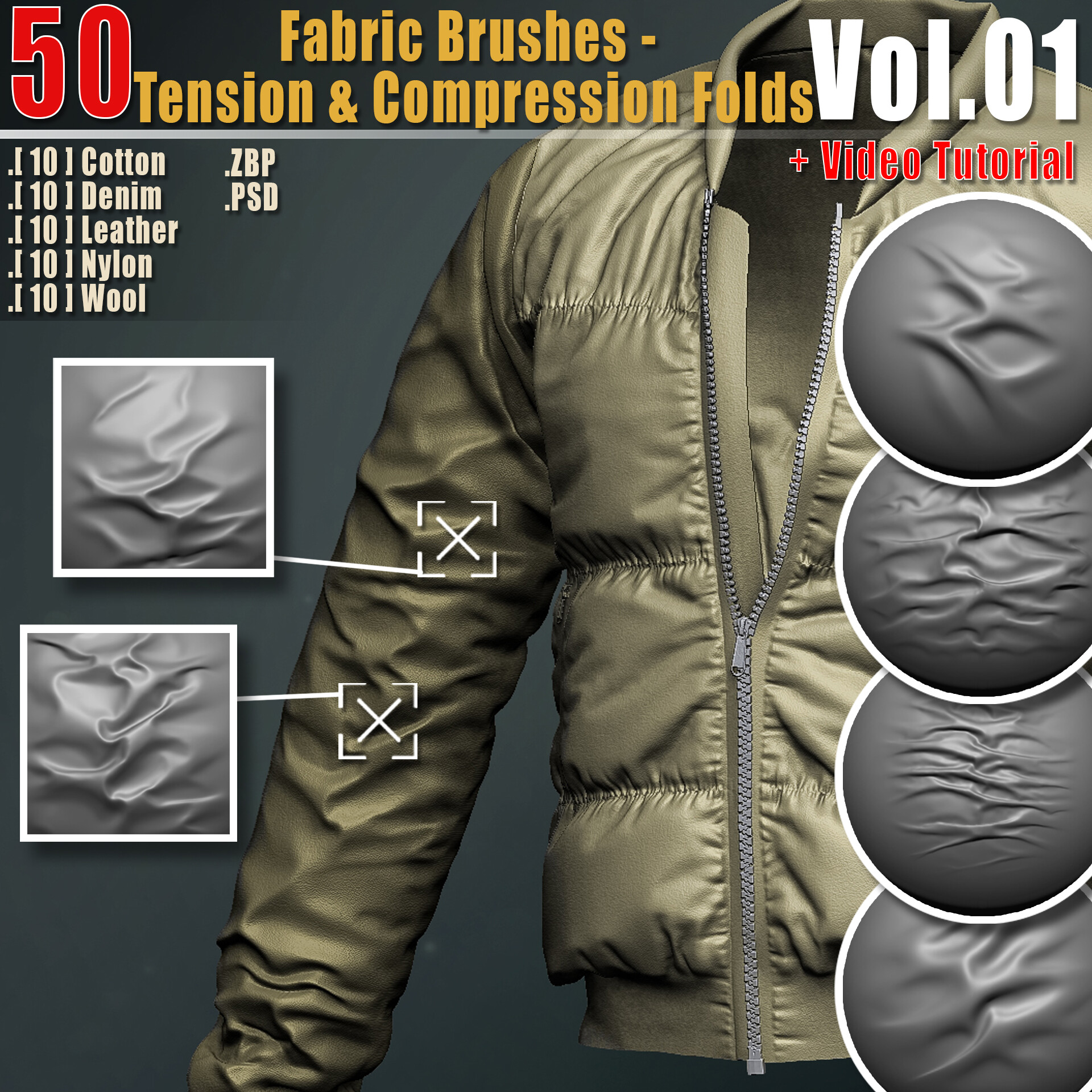 ArtStation - 50 Fabric Brushes - Tension & Compression Folds Vol.01 ...