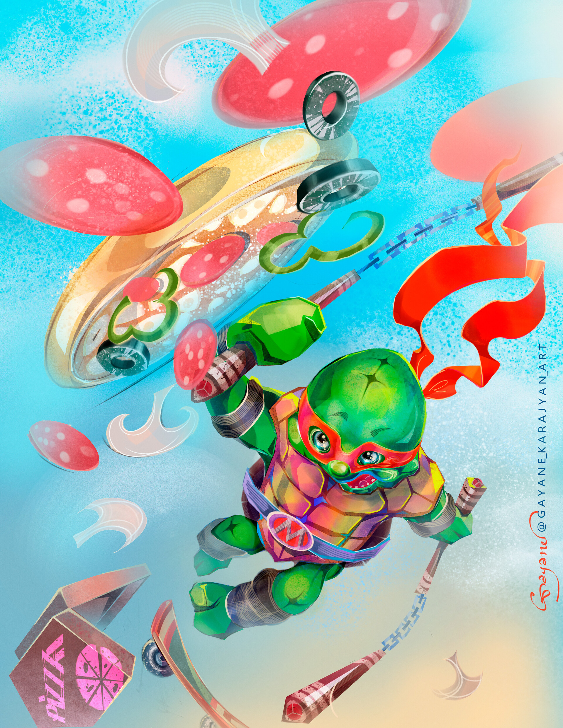 ArtStation - Little Mikey plays with pizza🍕🐢