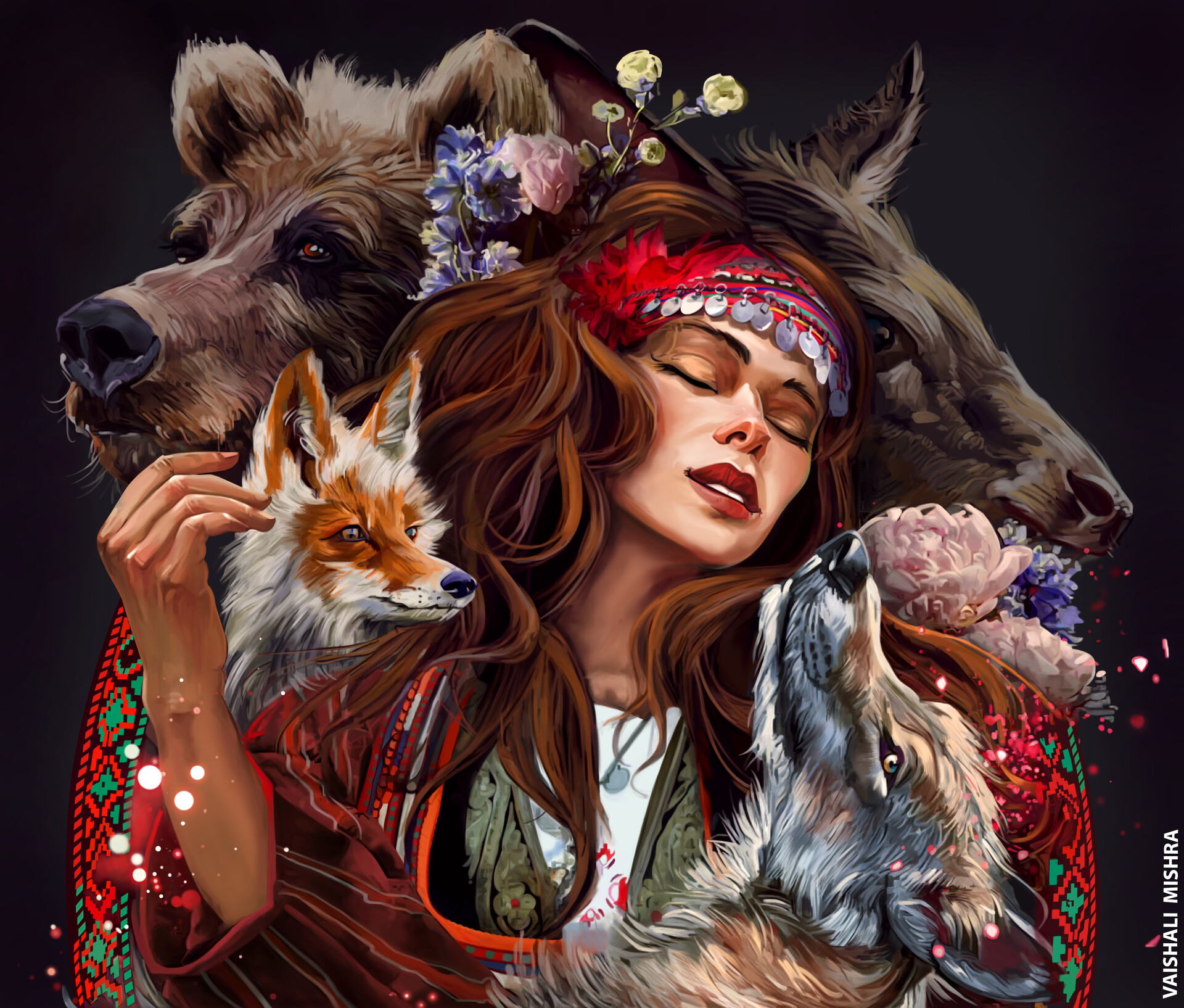 ArtStation - Forest nature girl with animals