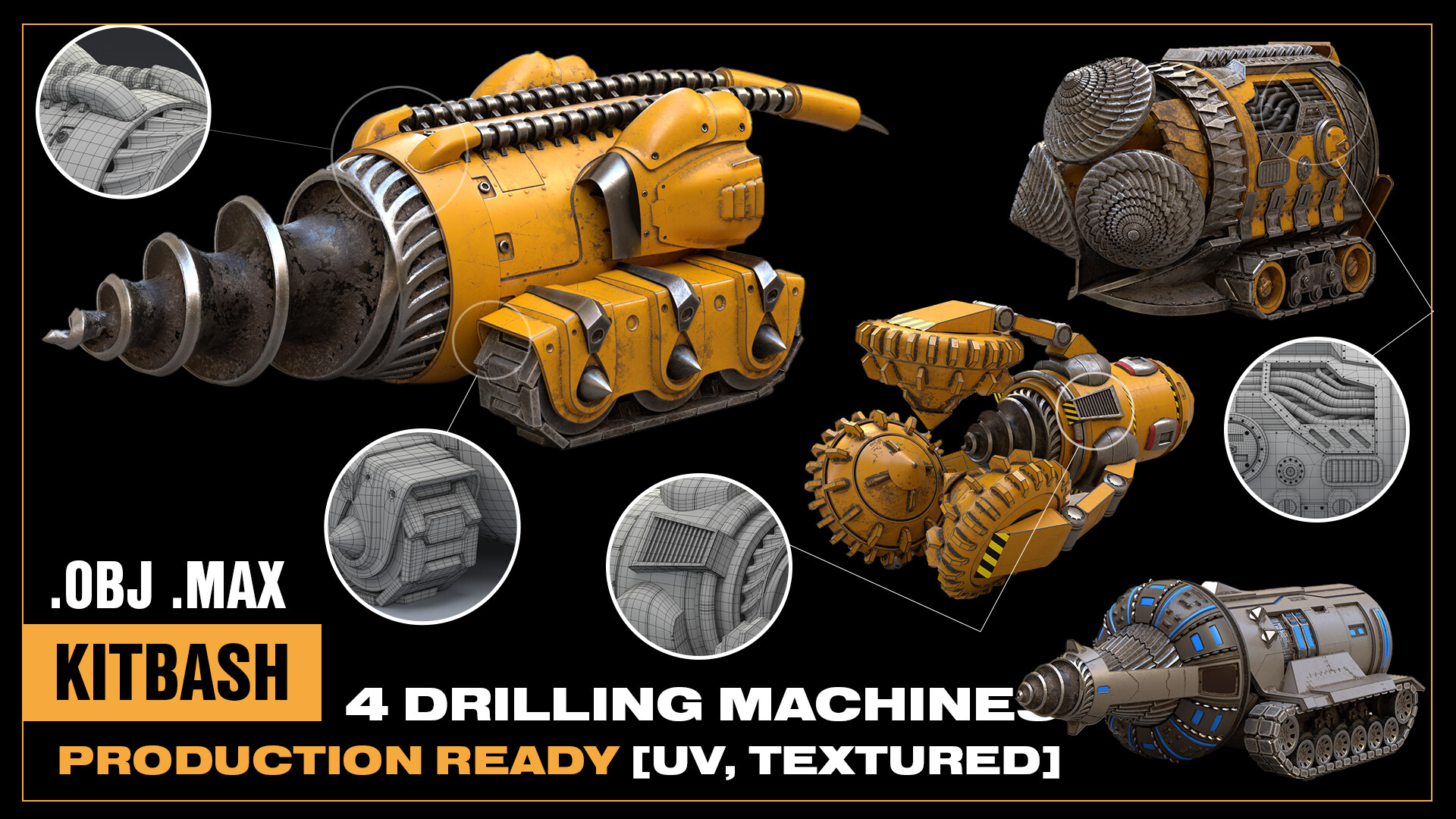 ArtStation - MINI KITBASH | 4 DRILLING MACHINES |PRODUCTION READY [UV ...