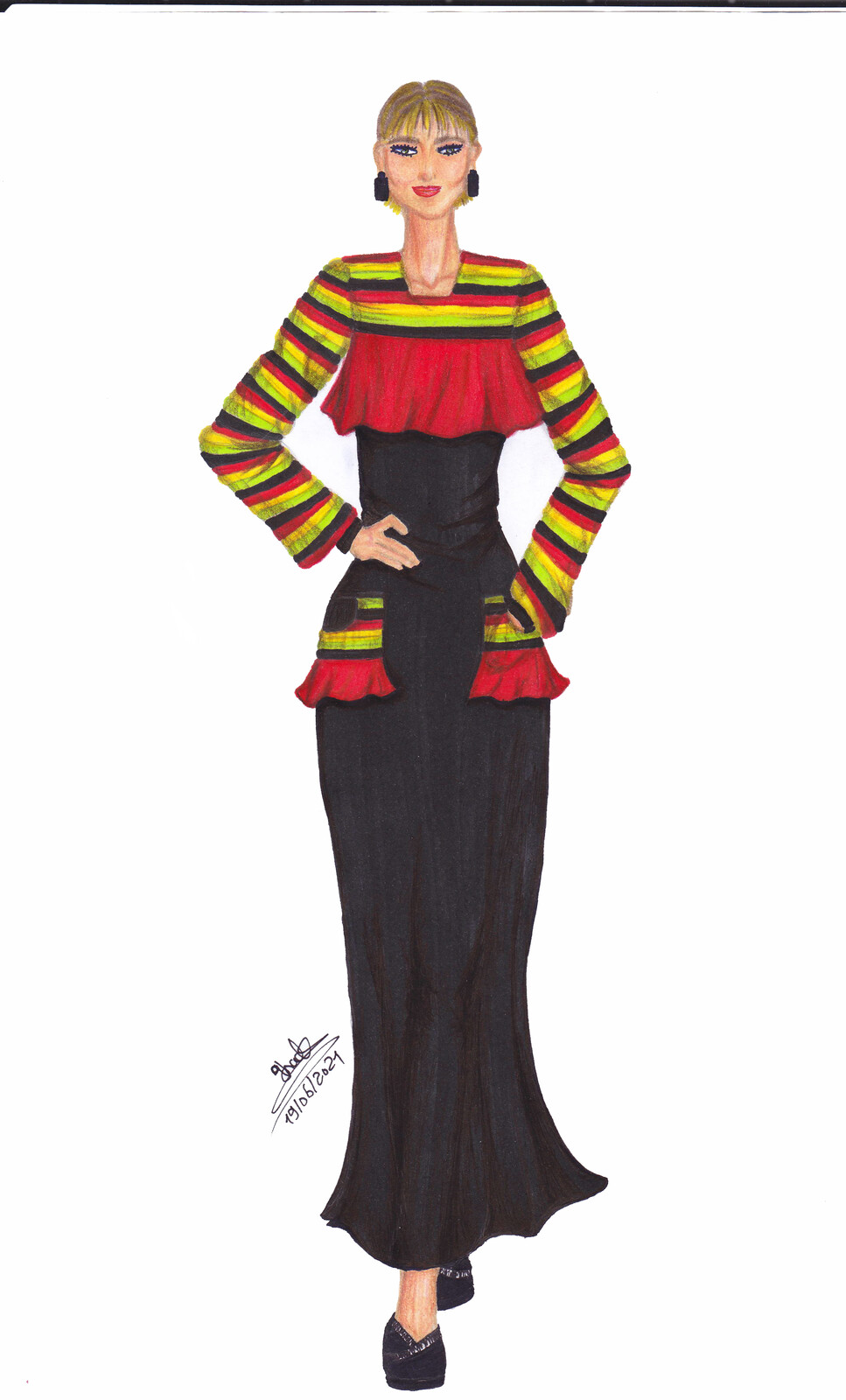 Ghada Mohamed - Dress with stripes fabric